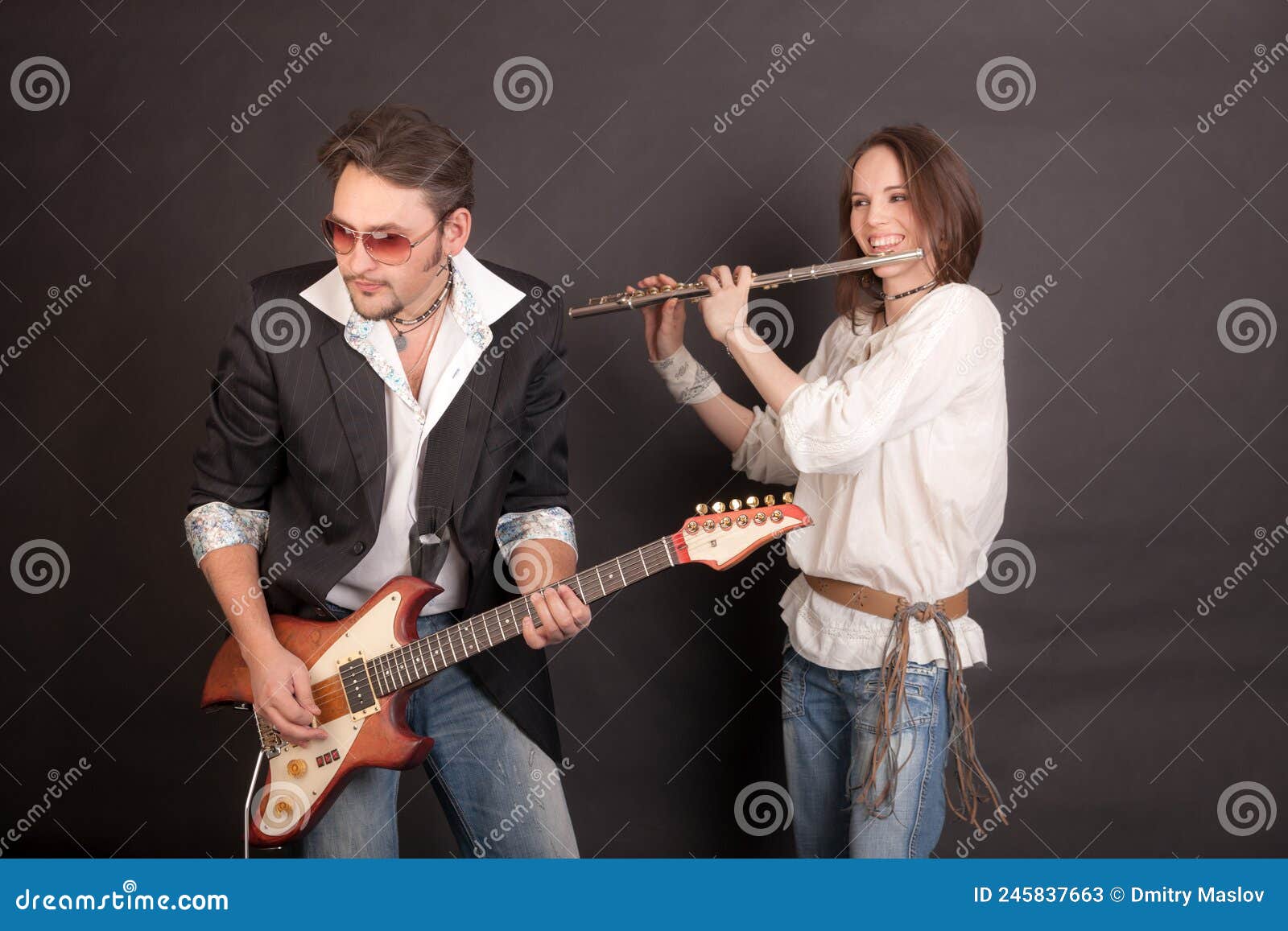 Portrait of two musicians stock image. Image of beauty - 245837663