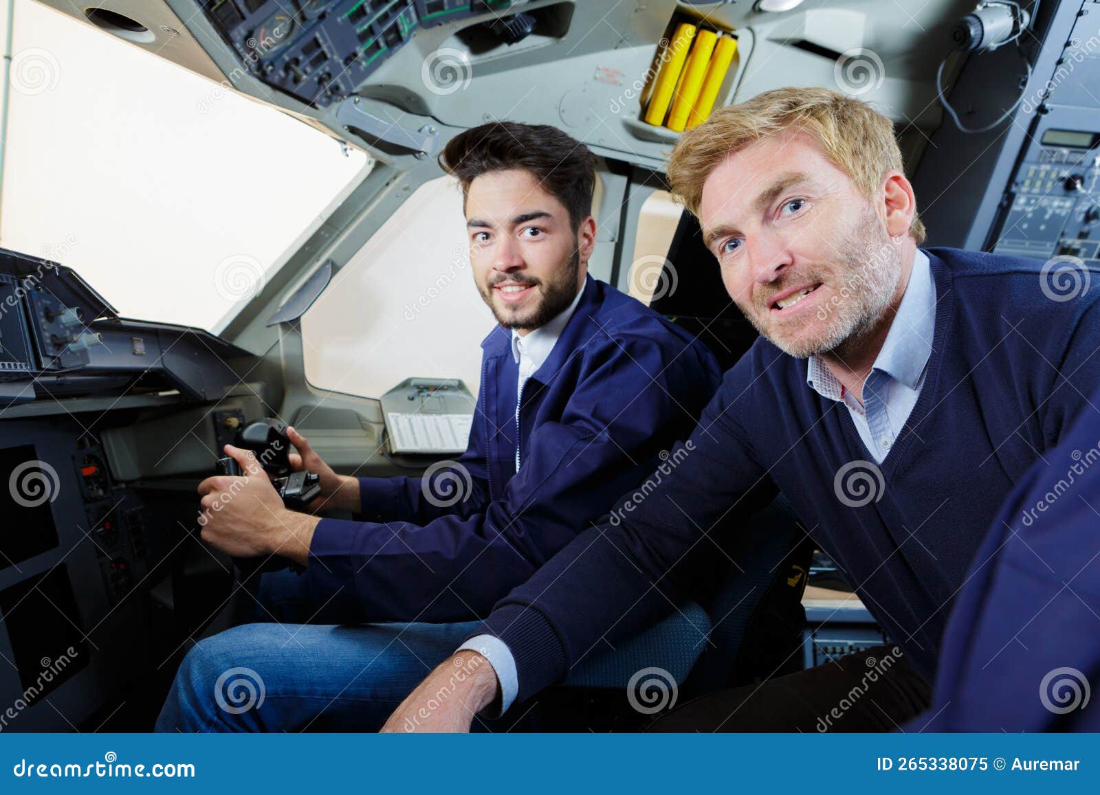 Portrait Two Pilots Flying Jet Airliner Stock Image - Image of white ...