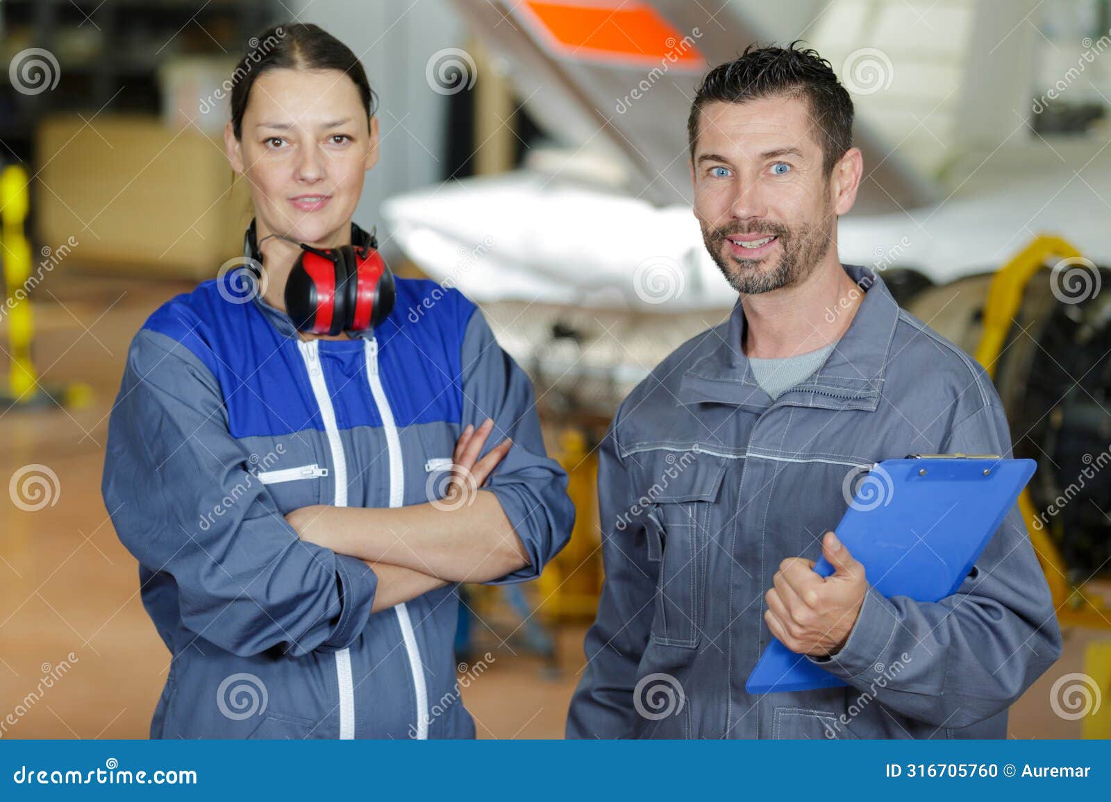 Portrait Two Positive Smiling Mechanics Stock Photo - Image of ...