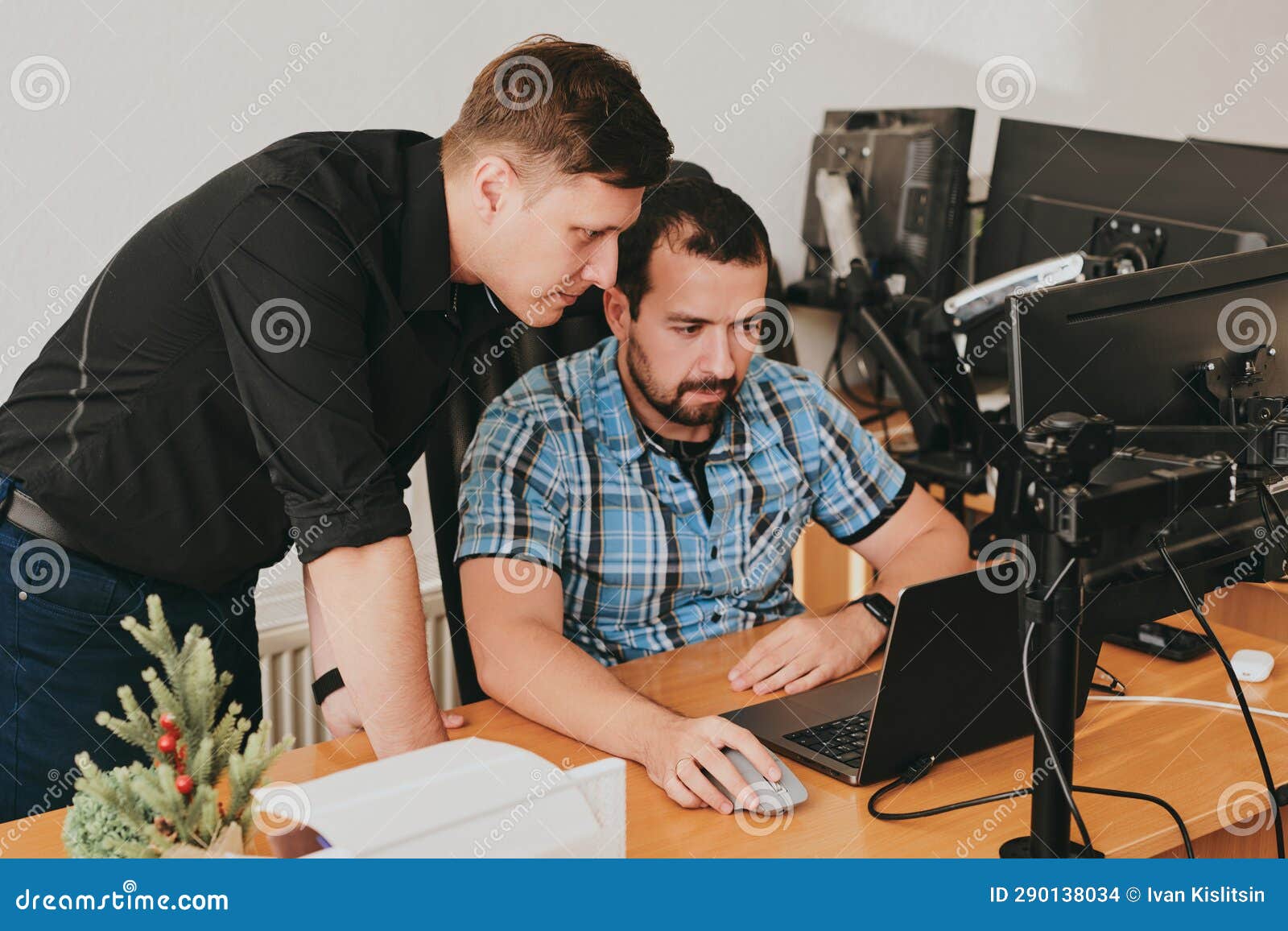 Portrait of Two Professional Male Programmers Working on Computer in ... Portrait of Two Professional Male Programmers Working on Computer in ...
