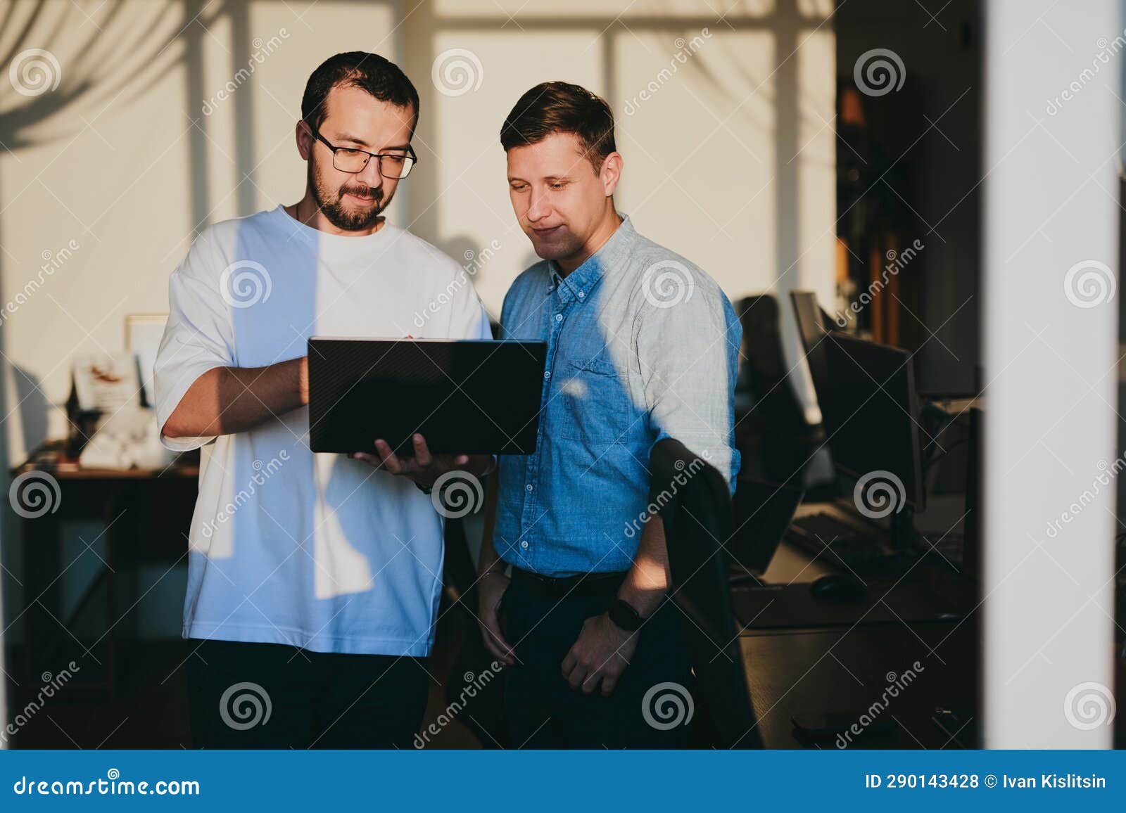Portrait of Two Professional Male Programmers Working on Computer in ...