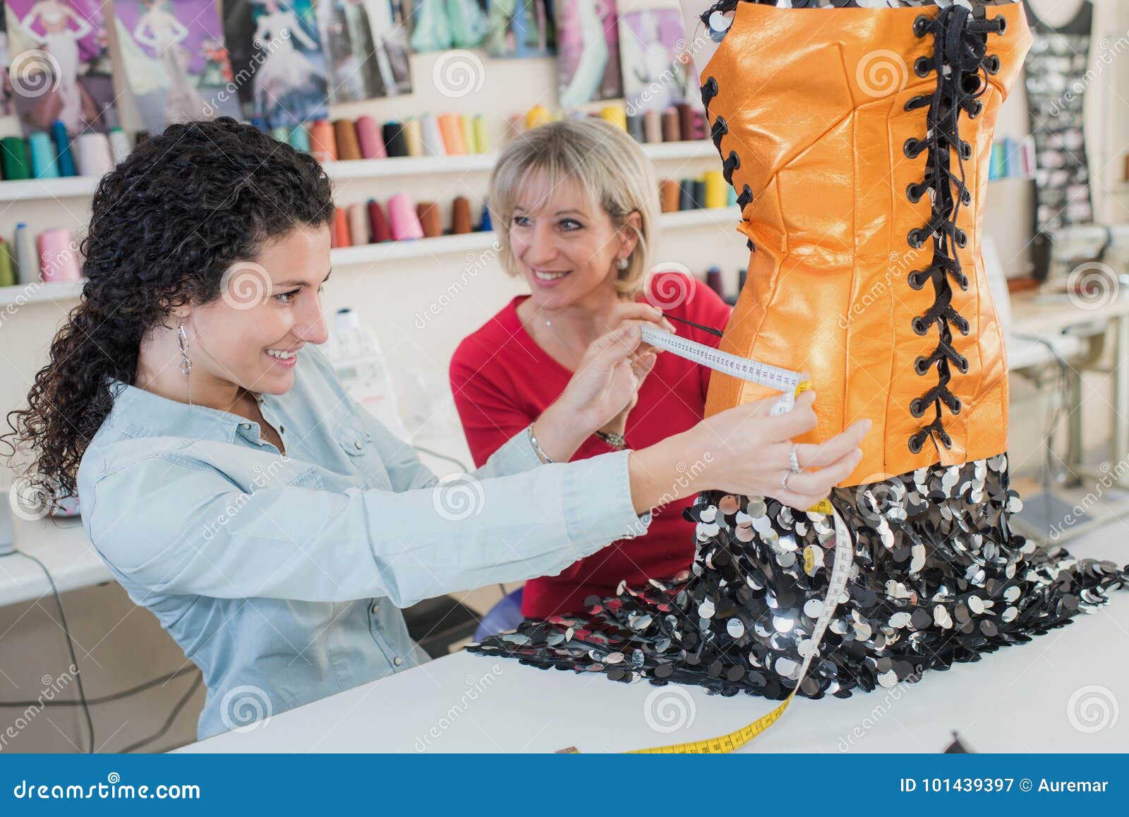 Portrait Two Professional Skilled Female Tailors Working Stock Image ...