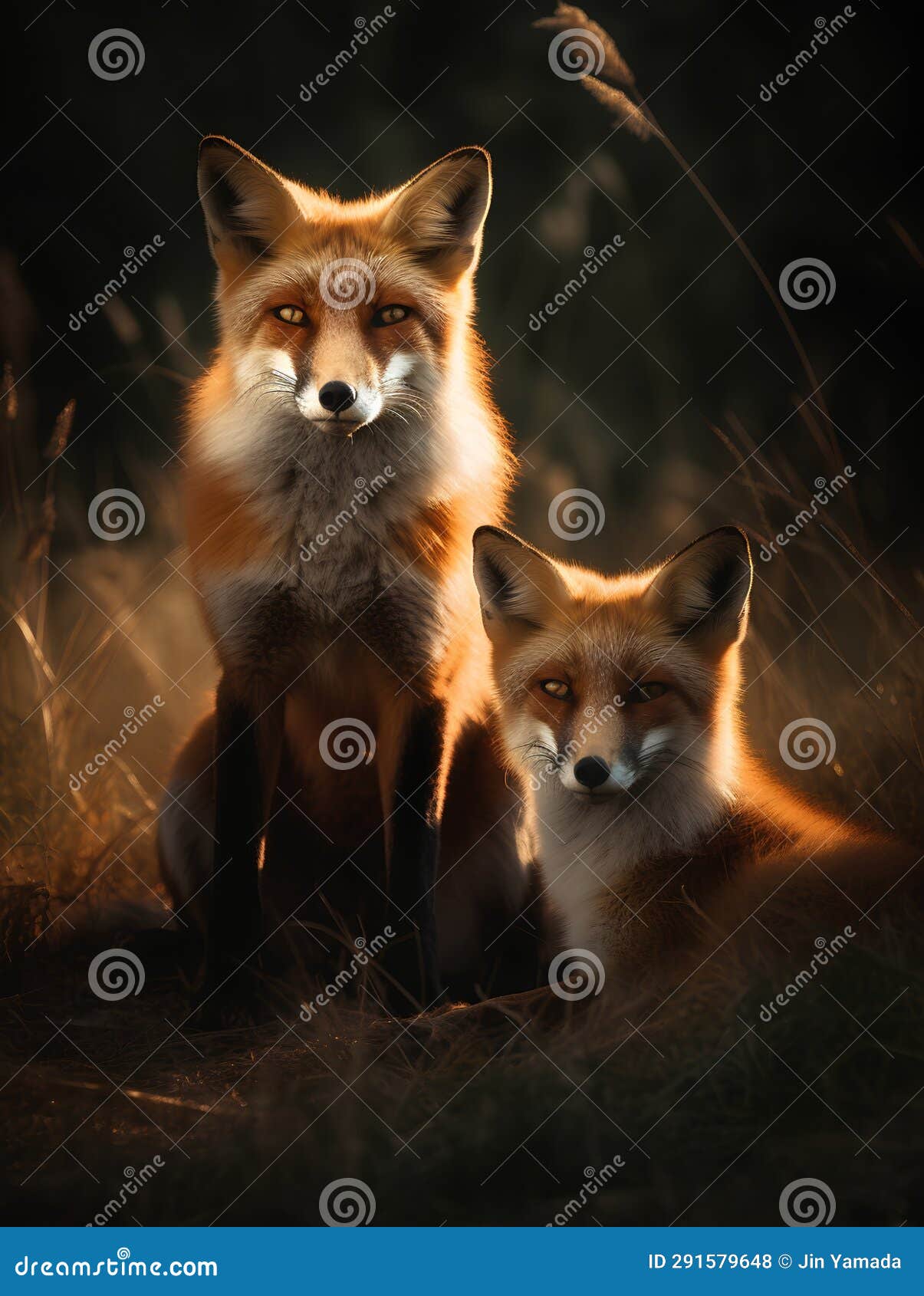 Portrait of Two Red Foxes (Vulpes Vulpes) Stock Illustration ...