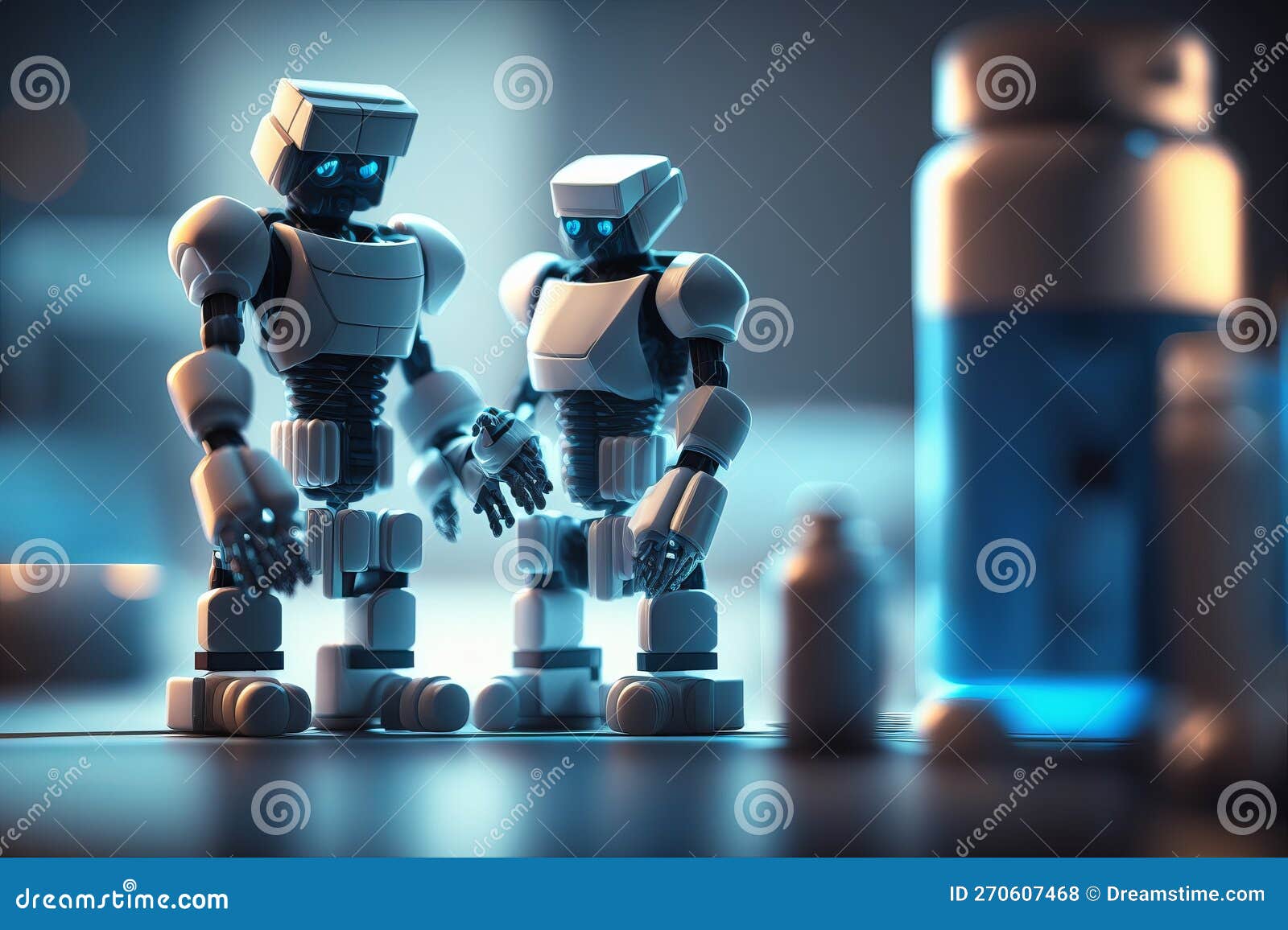 Portrait of Two Robots from the Front Stock Illustration - Illustration ...