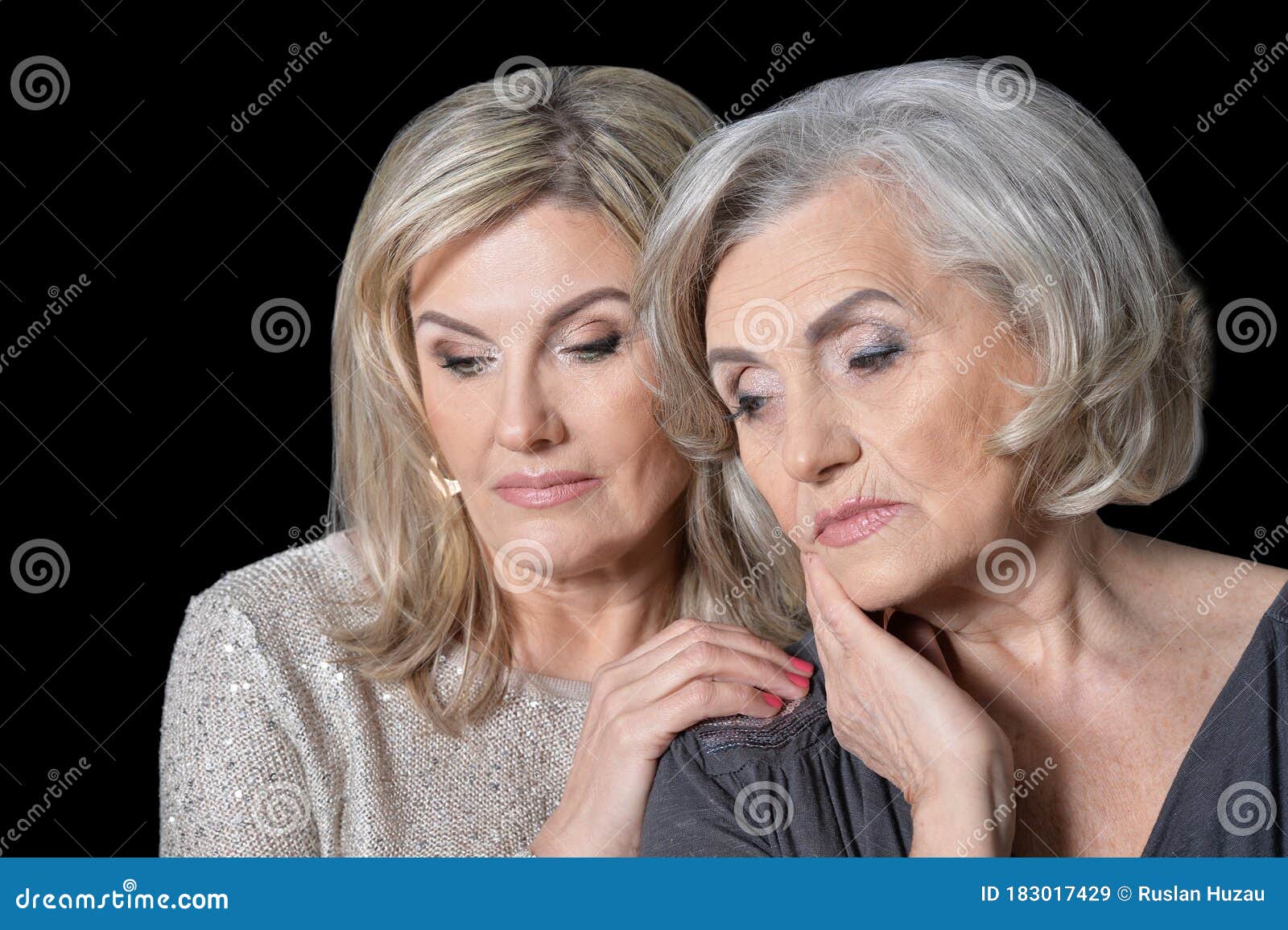 Portrait of a Two Sad Women Posing Stock Image - Image of mature ...
