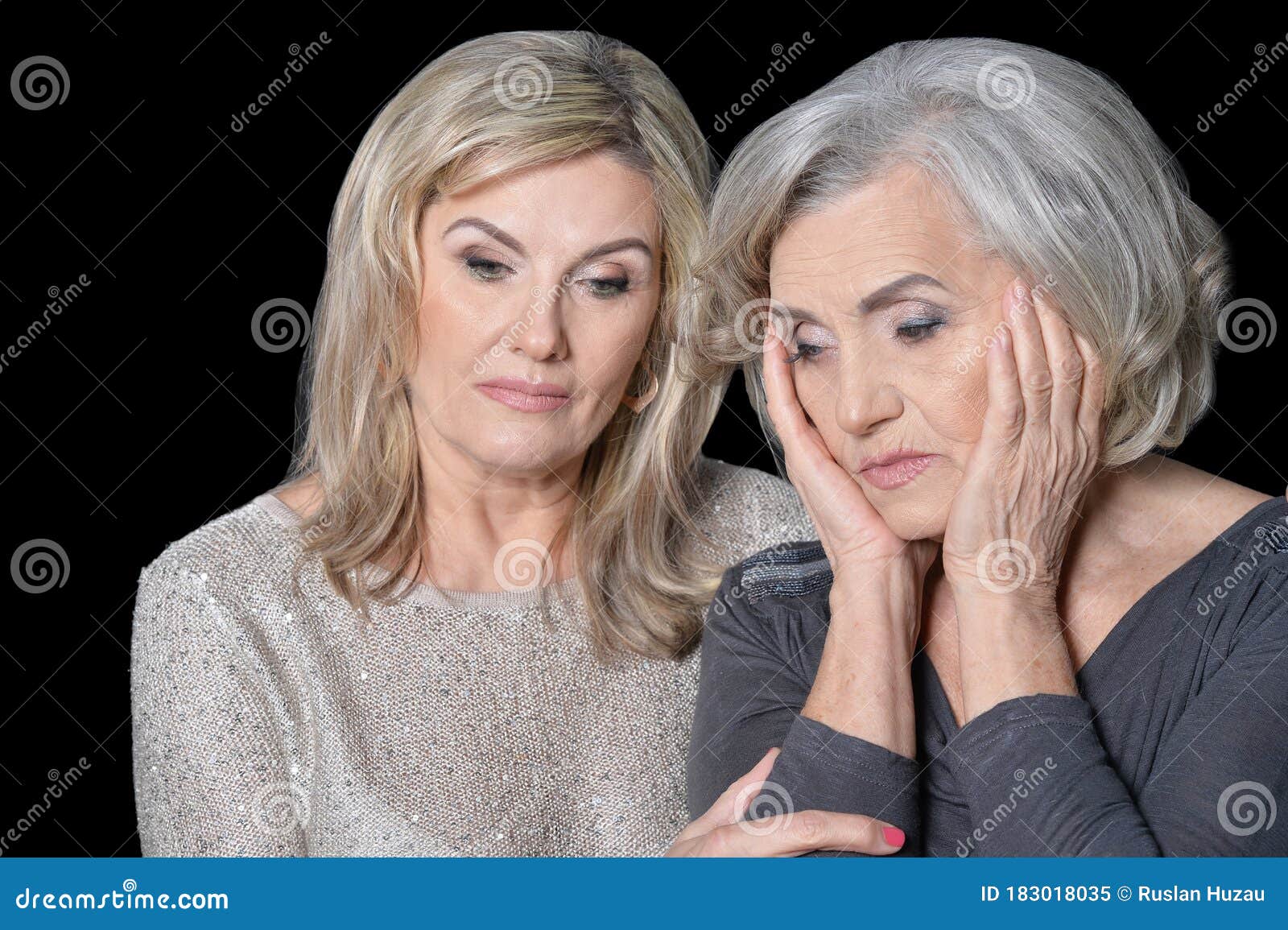 Portrait of a Two Sad Women Posing Stock Image - Image of pensioner ...