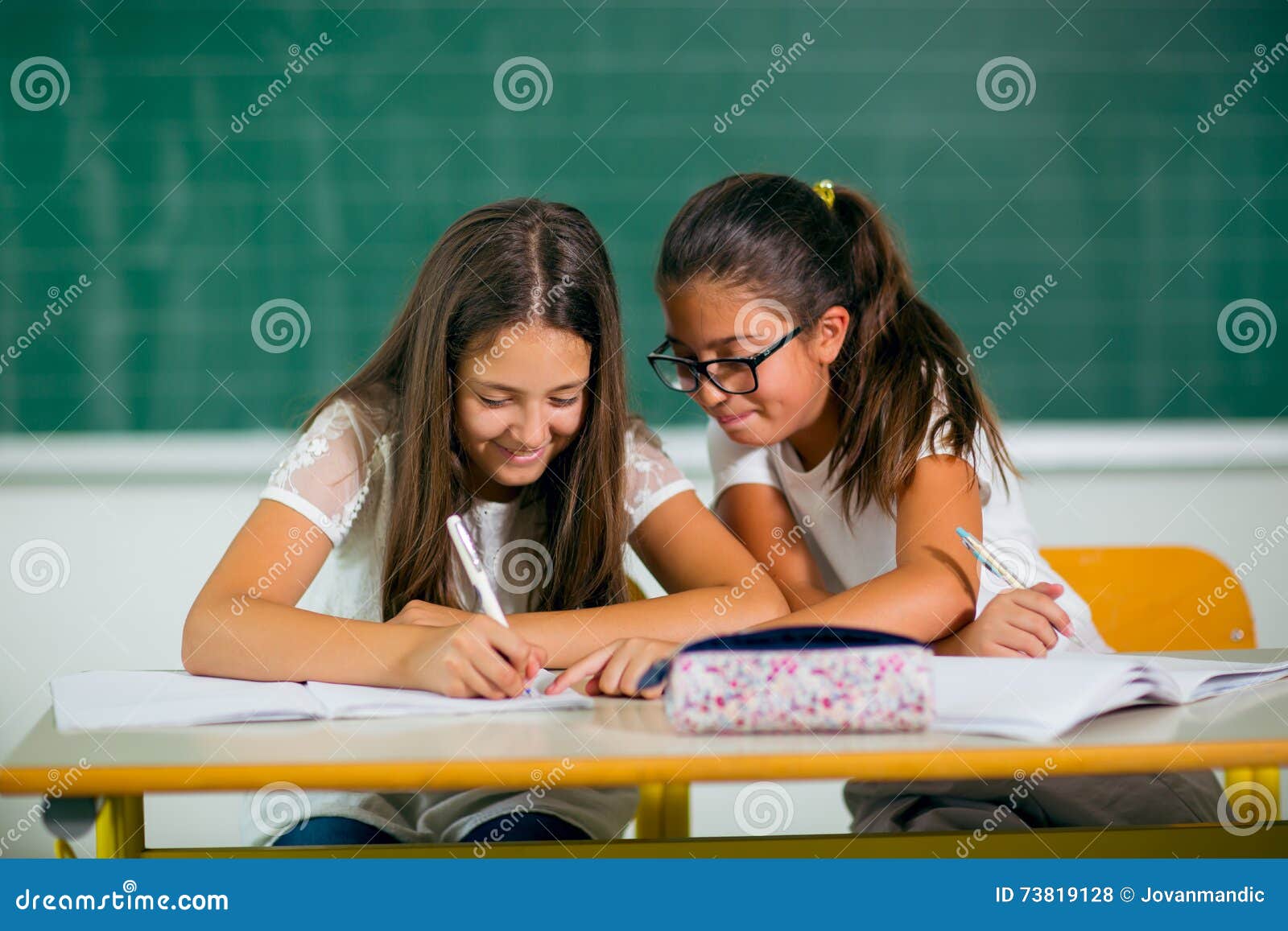 Portrait Of Two Schoolgirls In A Classroom. Stock Photo | CartoonDealer ...