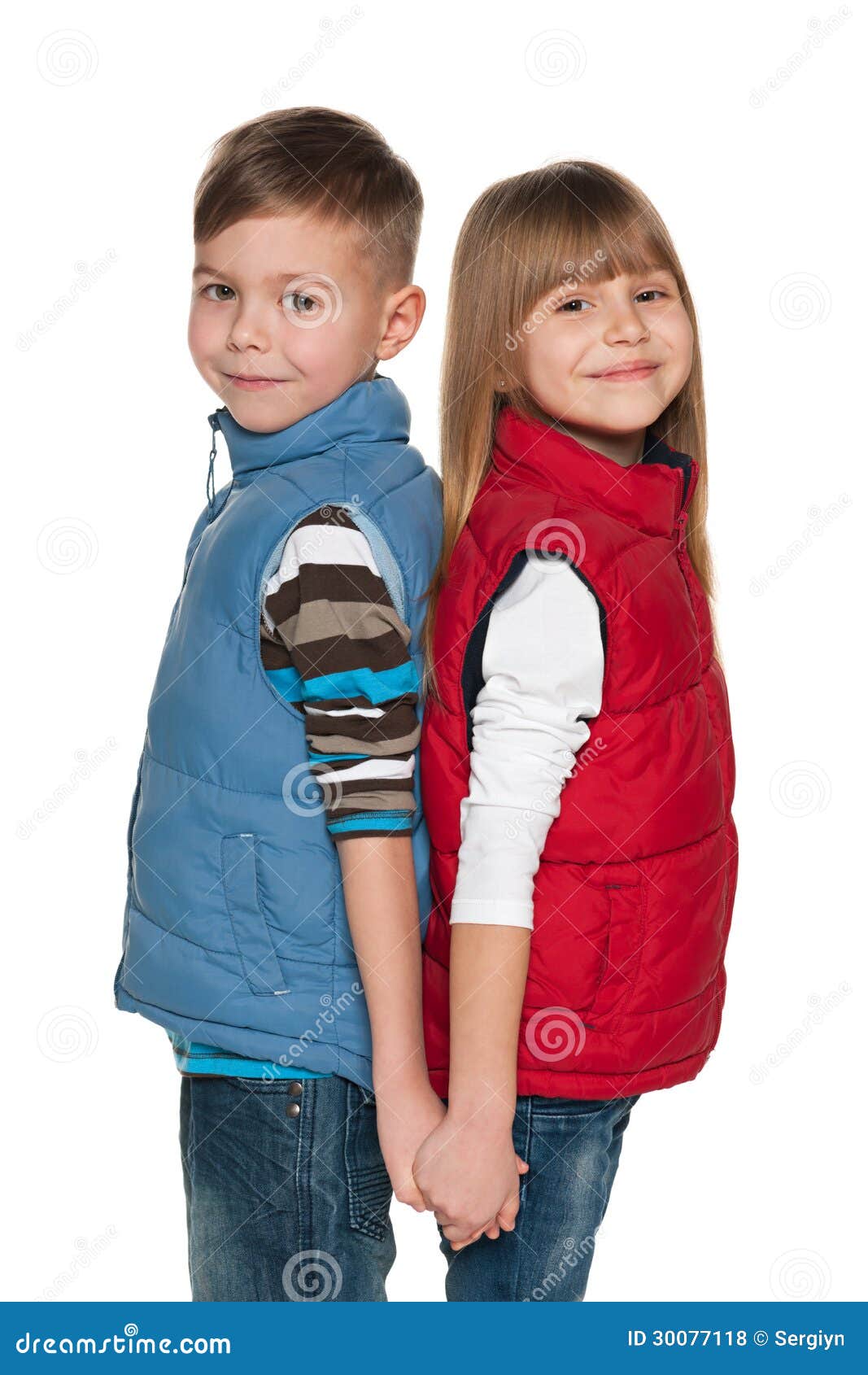 Two Smiling Children on the White Background Stock Photo - Image of ...