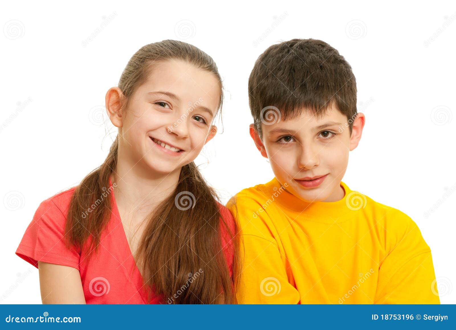 Portrait of Two Smiling Kids Stock Photo - Image of orange, portrait ...