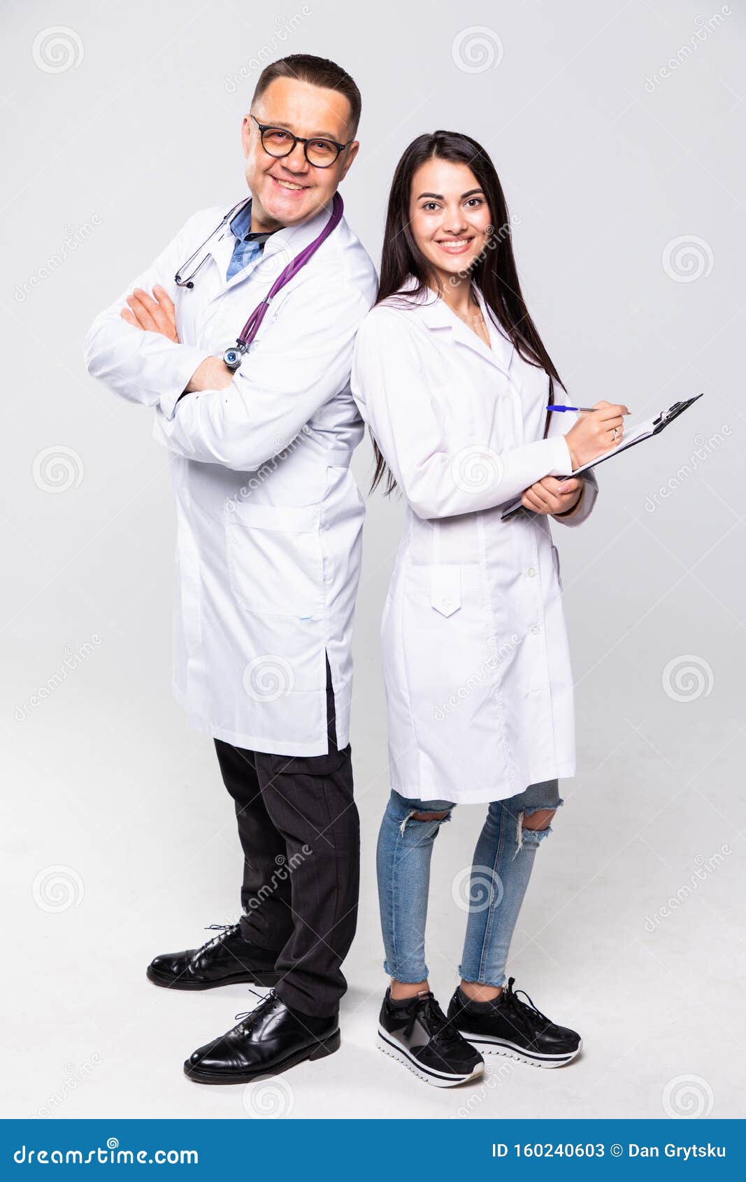 Portrait of Two Smiling Medical Workers Isolated on White Background ...