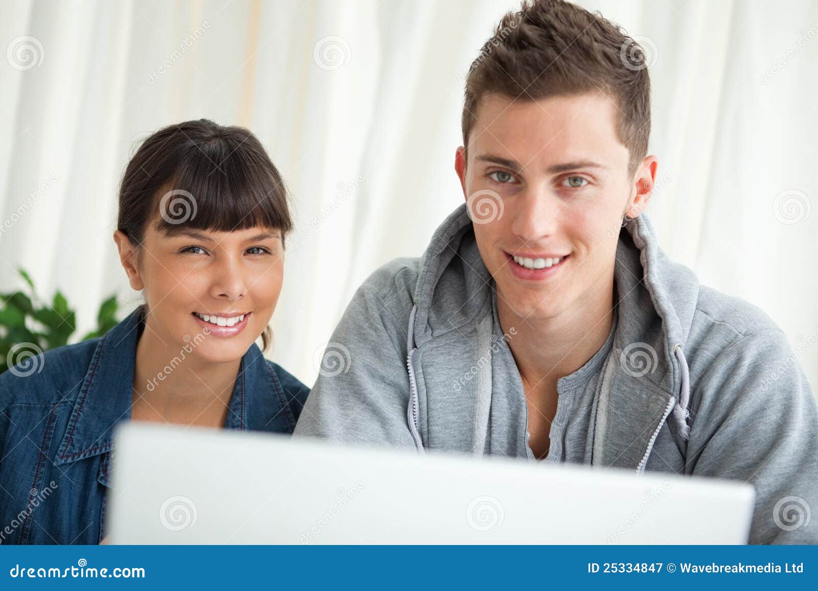 Portrait of Two Smiling Students Working Together Stock Image - Image ...