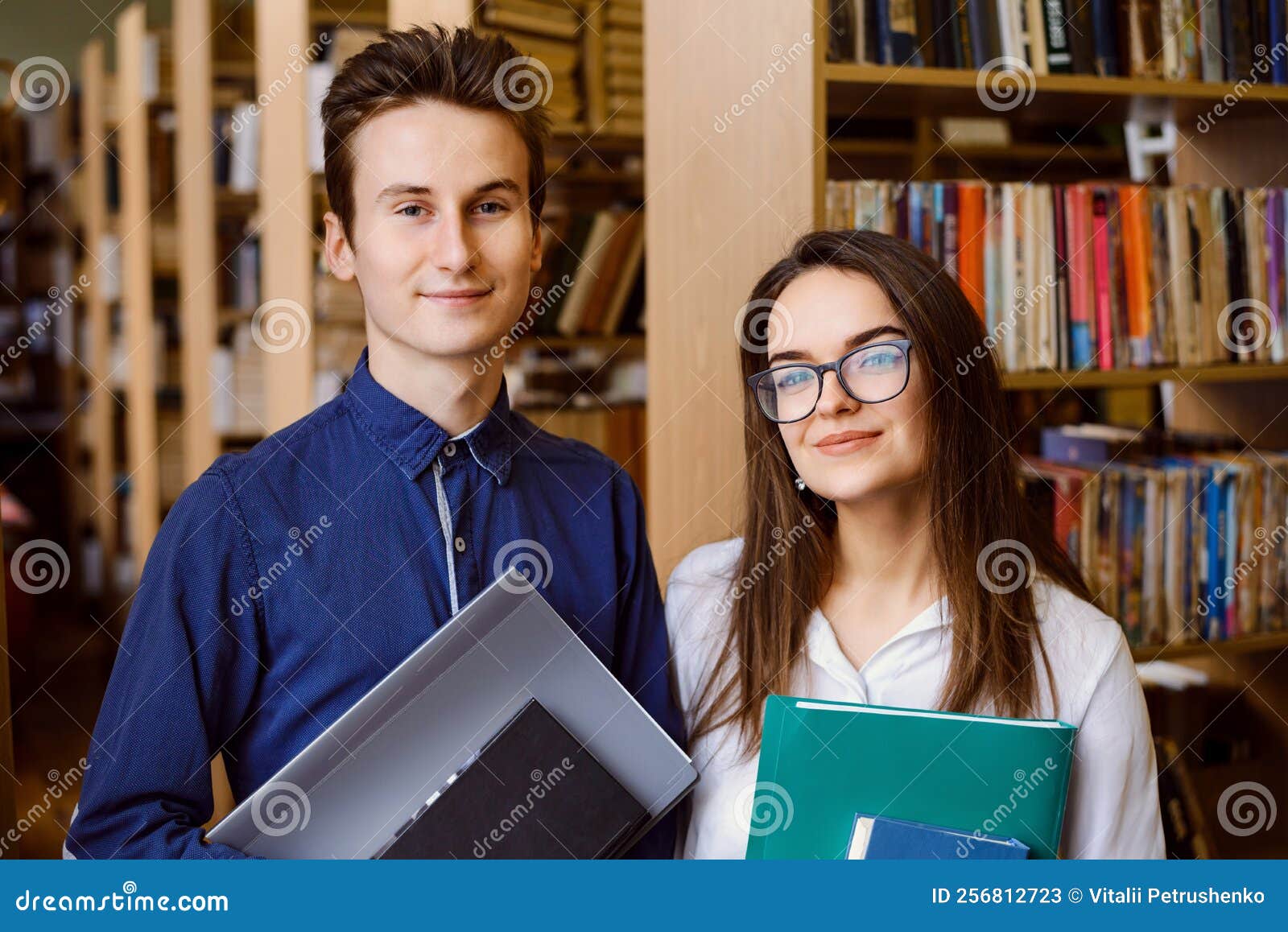 Portrait of Two Students in the Library Stock Image - Image of book ...