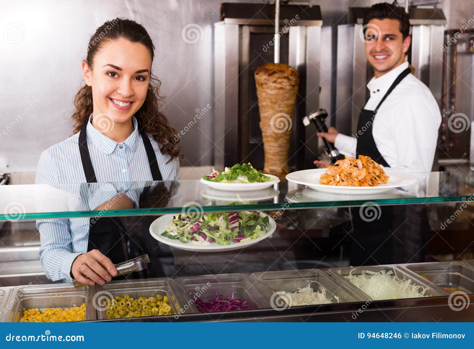 Portrait of Two Workers with Kebab Stock Photo - Image of cafeteria ...