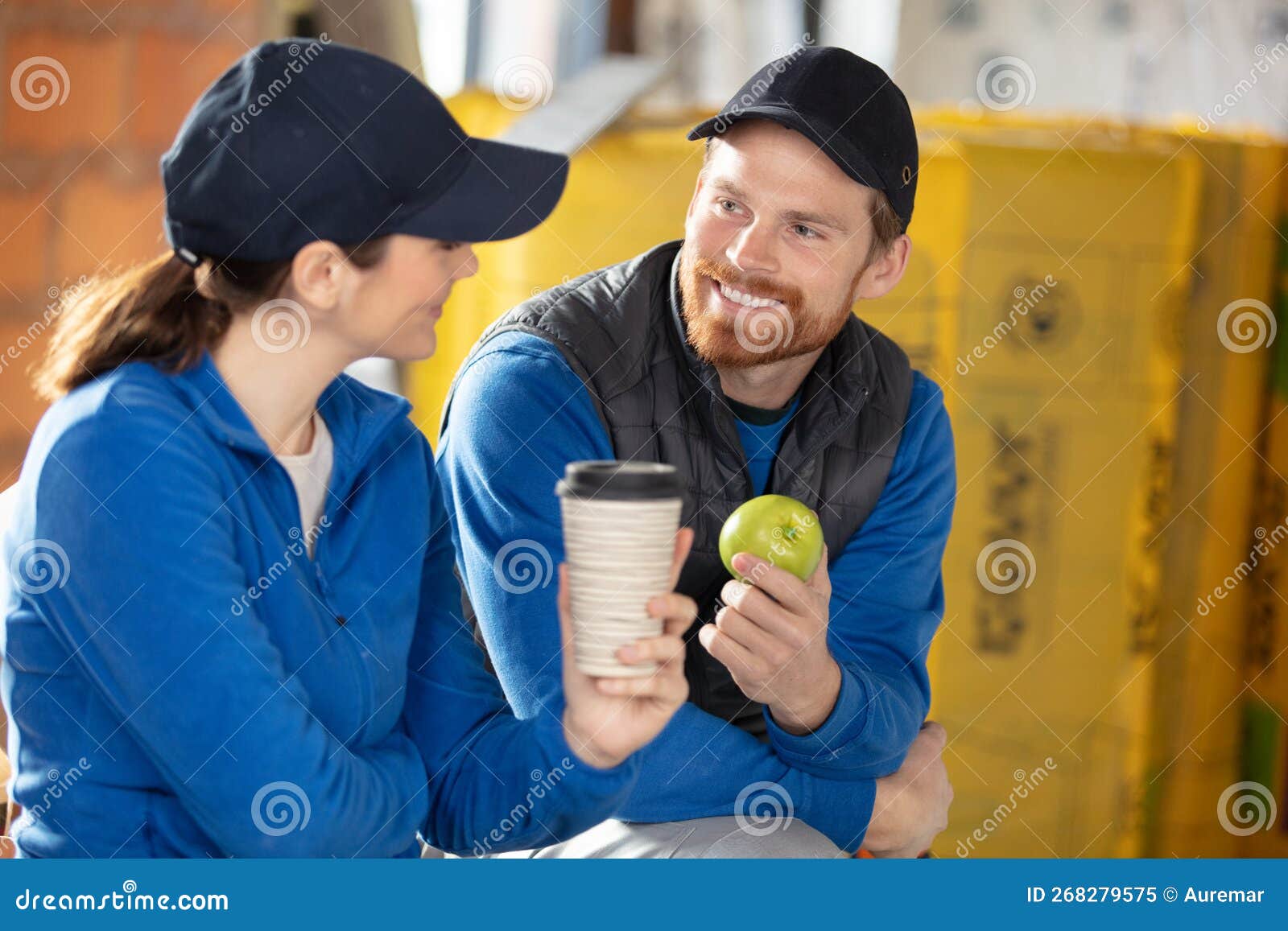 Portrait Two Workers Taking Break from Work Stock Image - Image of ...