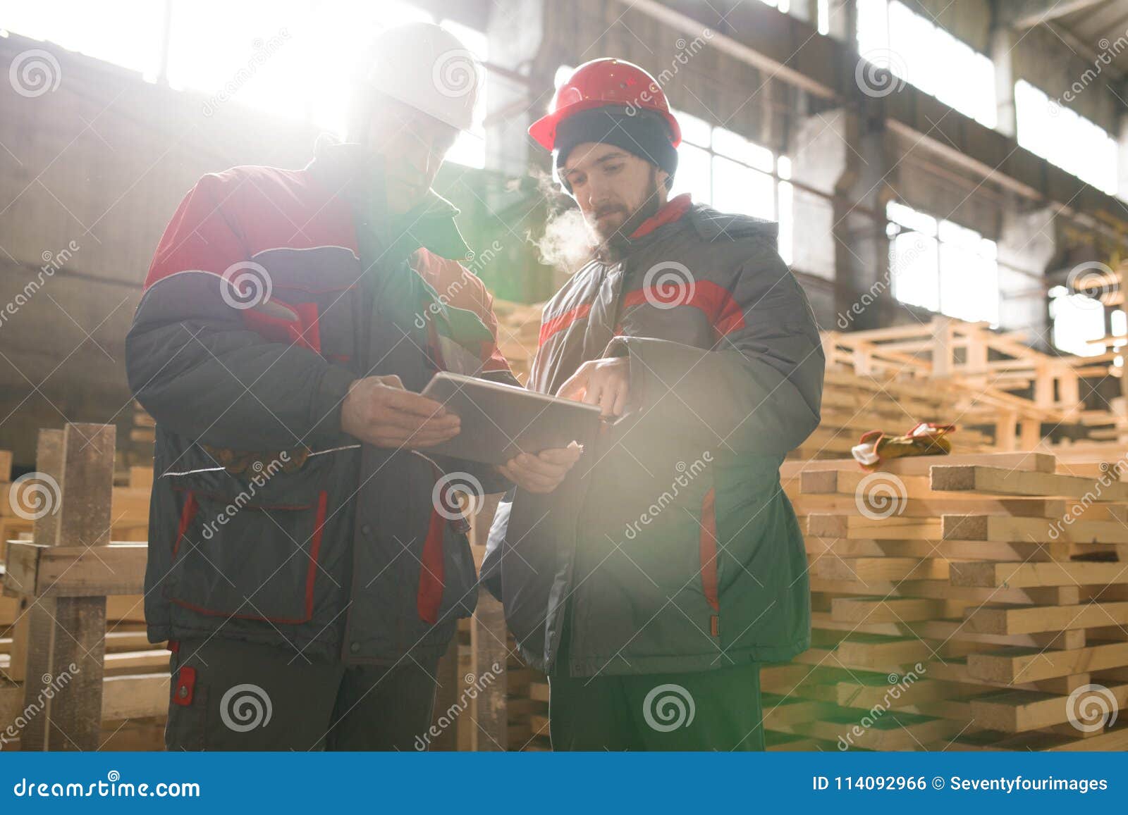 Two Factory Workers Using Tablet Stock Photo - Image of production ...