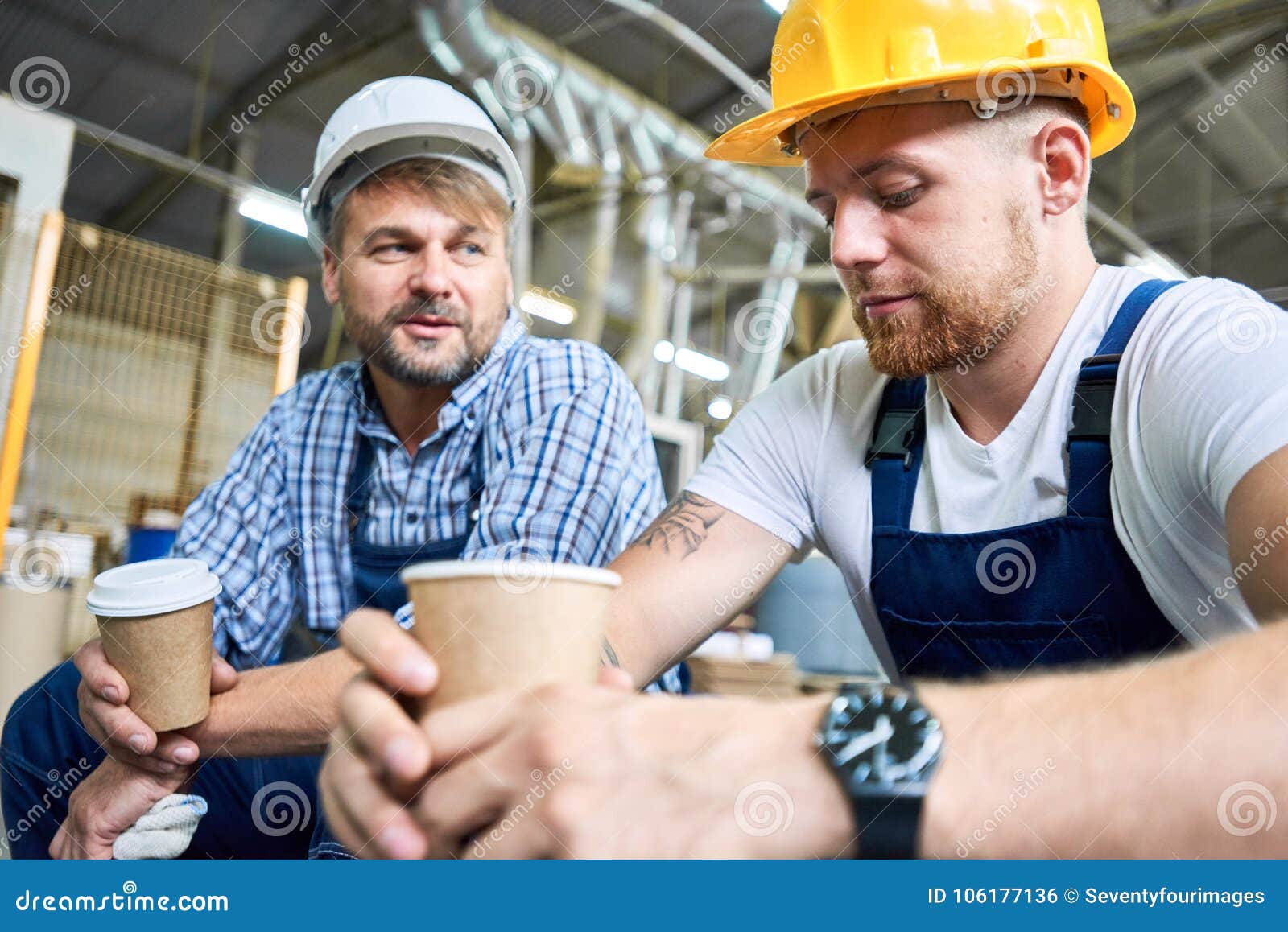 Builders on Coffee Break stock photo. Image of workman - 106177136