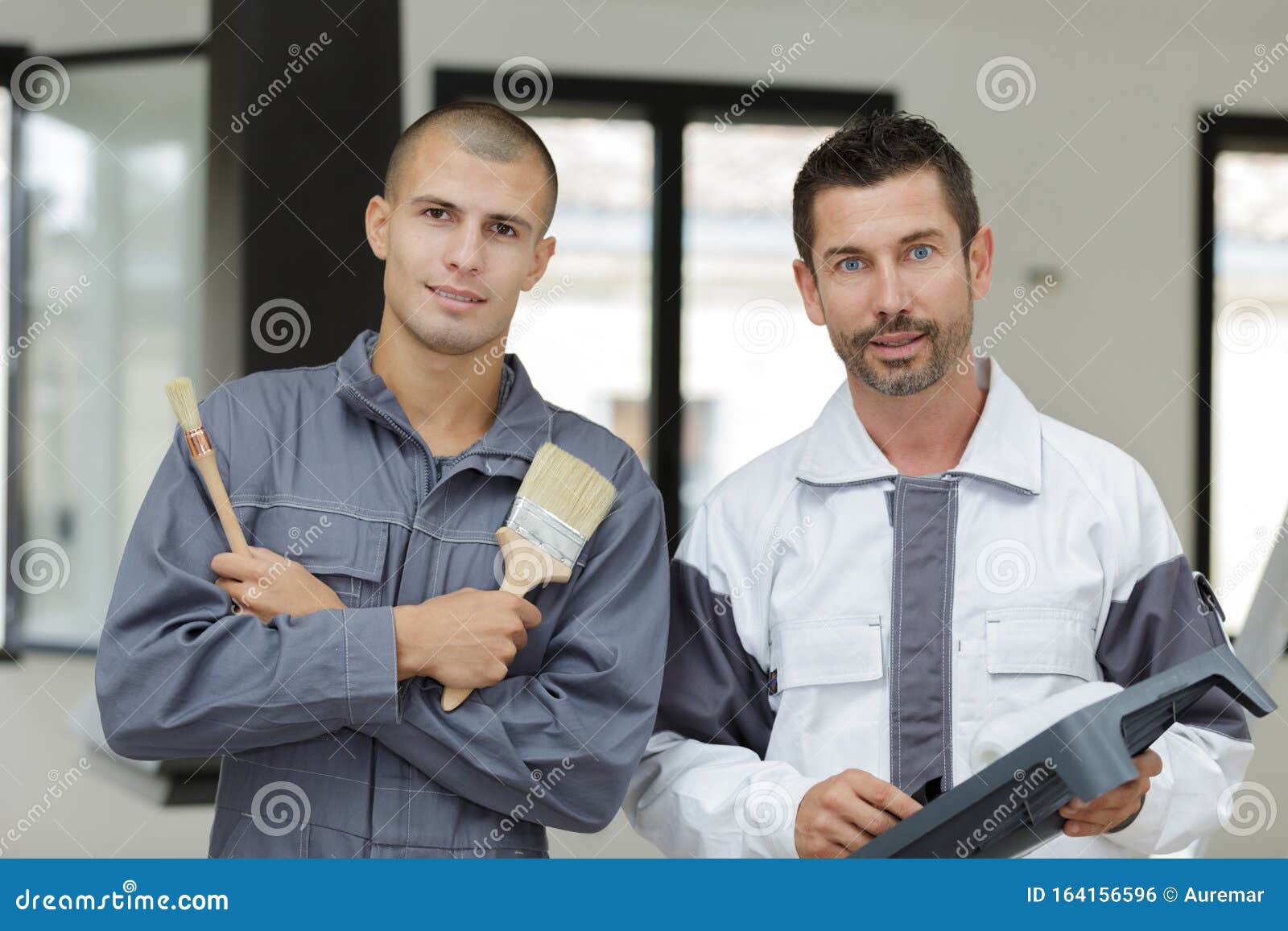 Portrait two workmen stock photo. Image of indoor, collar - 164156596