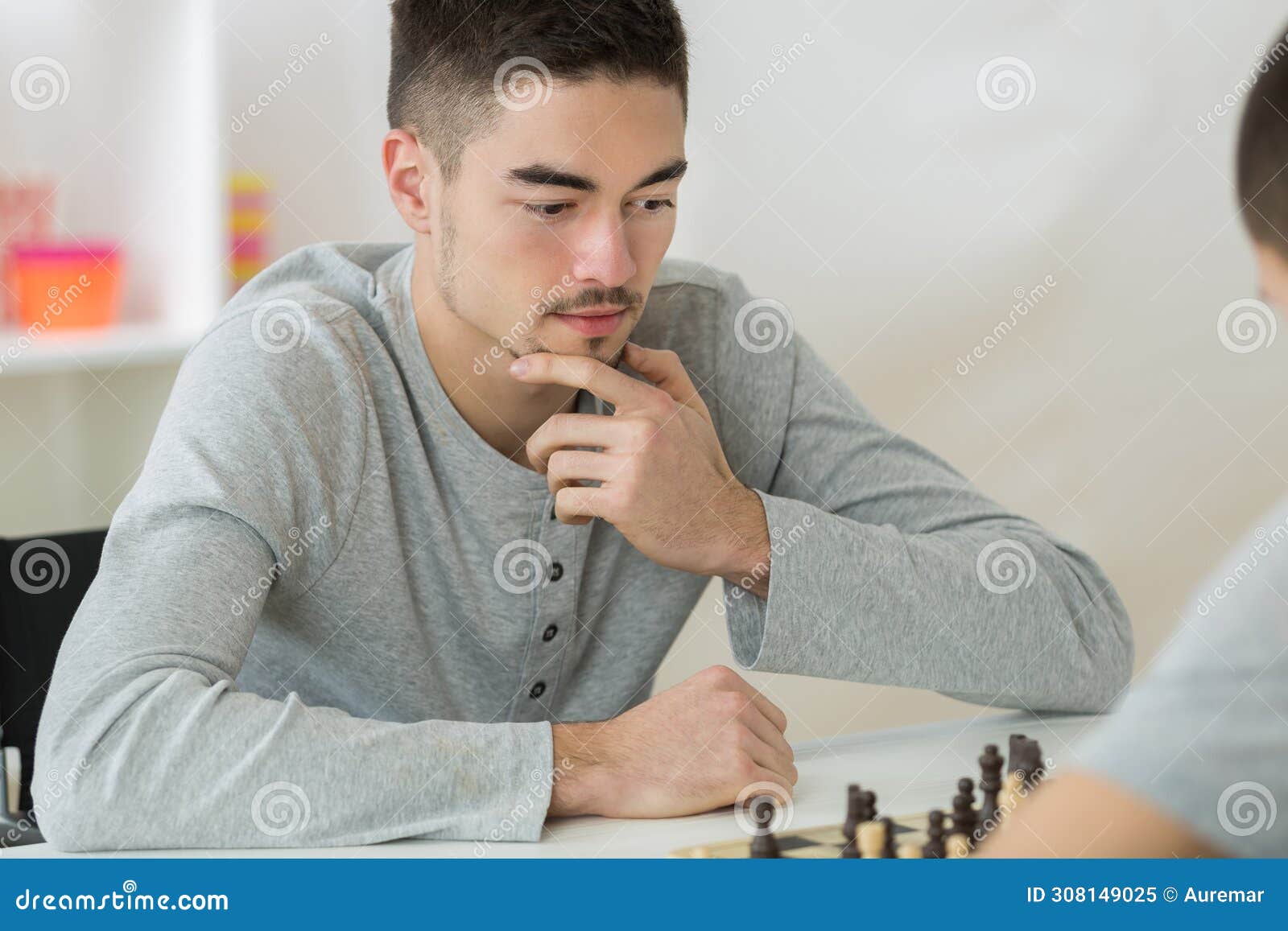 Portrait Two Young Man Playing Chess Stock Image - Image of play, game ...