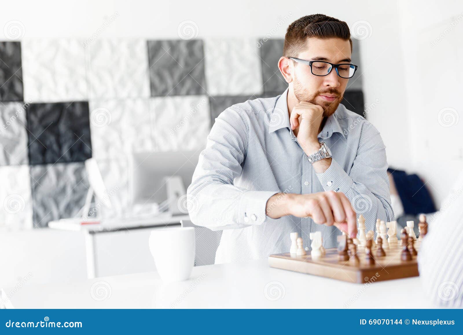 Portrait of Two Young Man Playing Chess Stock Photo - Image of adult ...