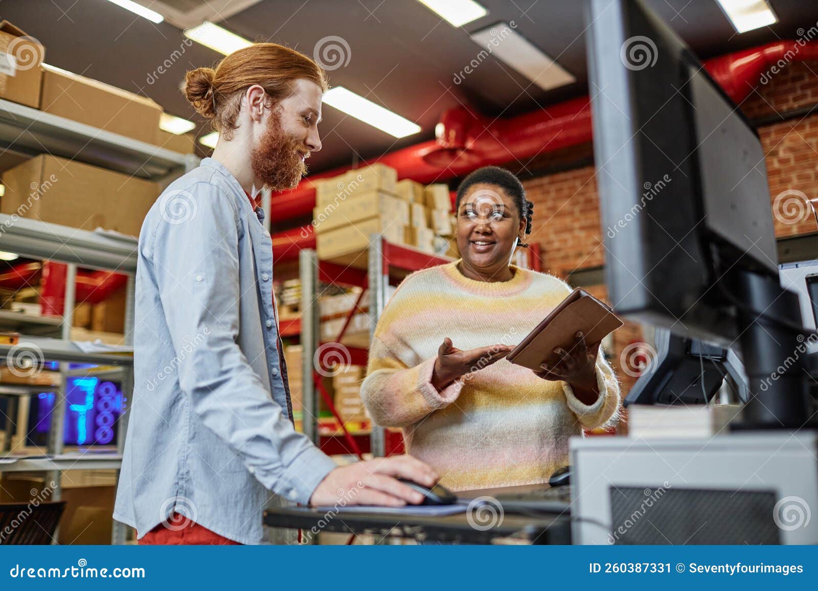 Two Workers Operating Printing Machine Together Stock Image - Image of ...