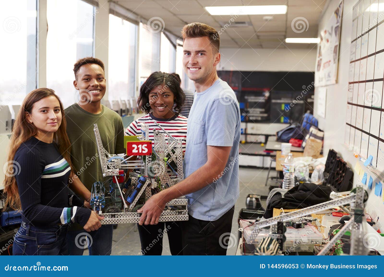 Portrait of University Students Carrying Machine in Science Robotics or ...