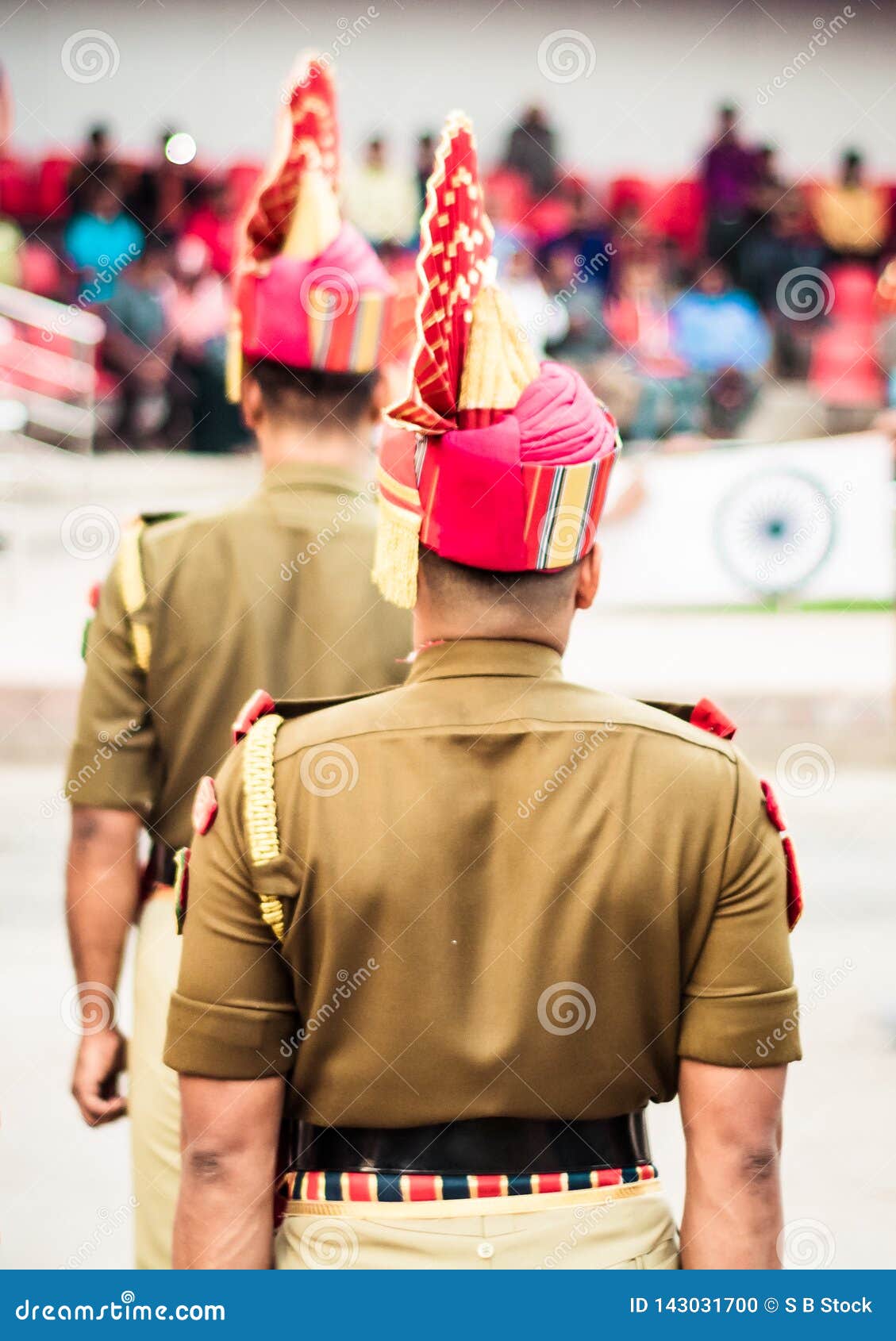 Portrait of an Unrecognizable Indian Policeman Standing in a Row. Rear ...