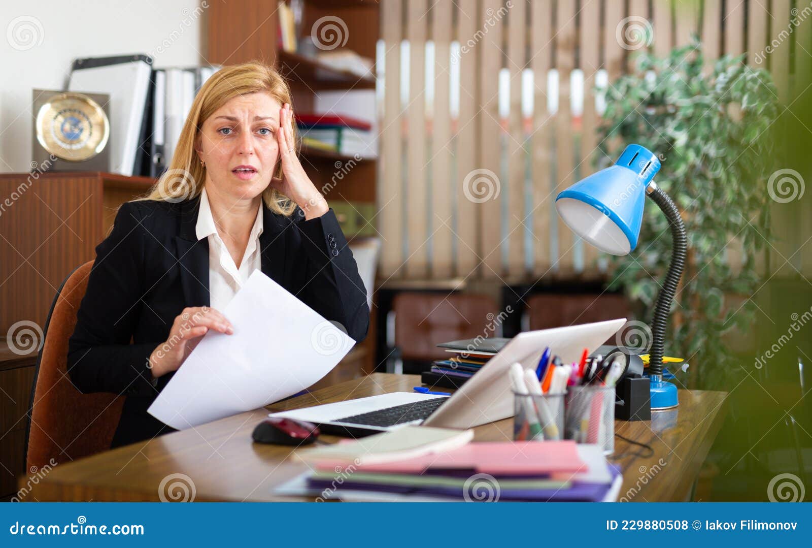 Upset Female Employee Manager at Working Place Stock Photo - Image of ...