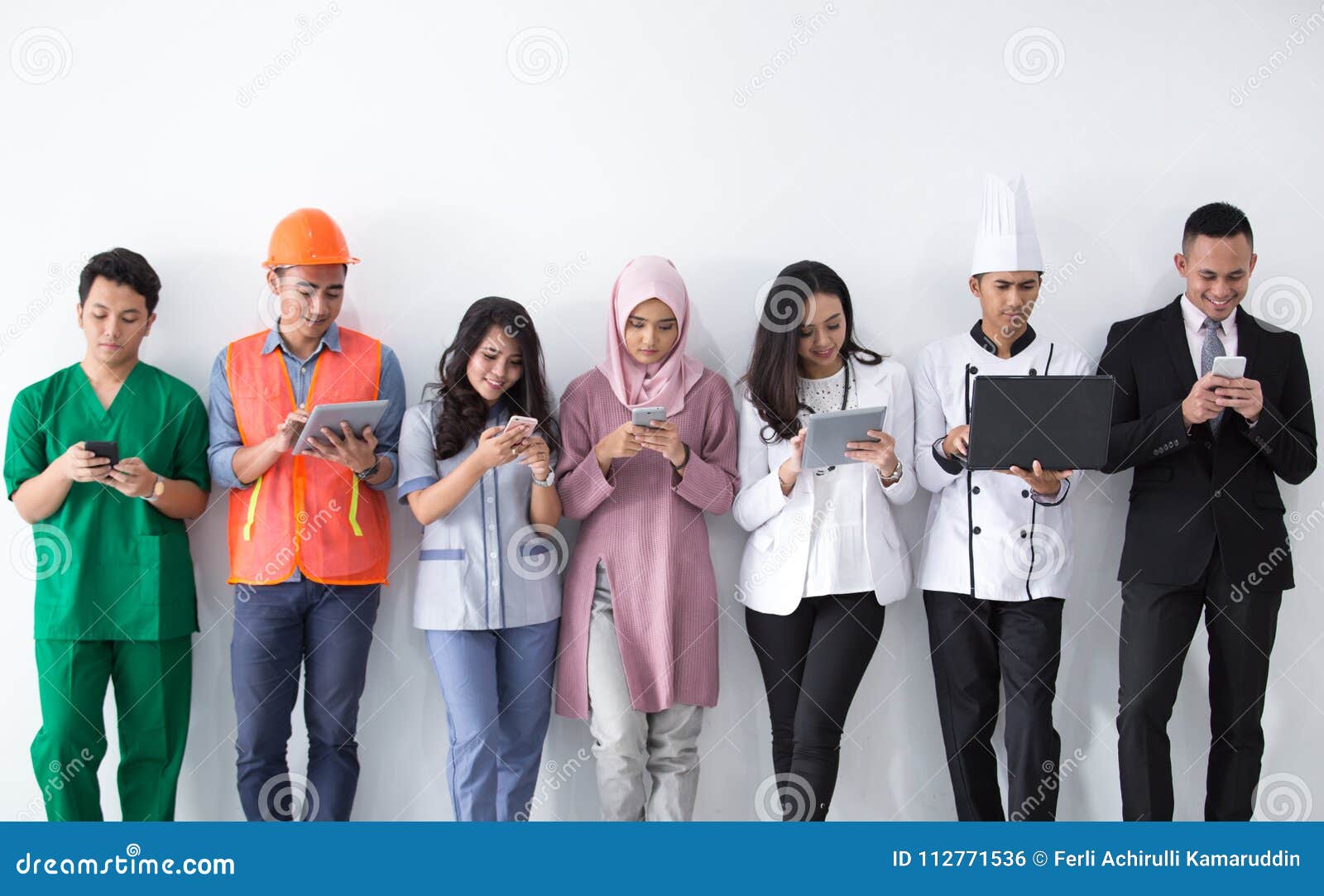 Portrait of Various Professions with Modern Technology Stock Photo ...