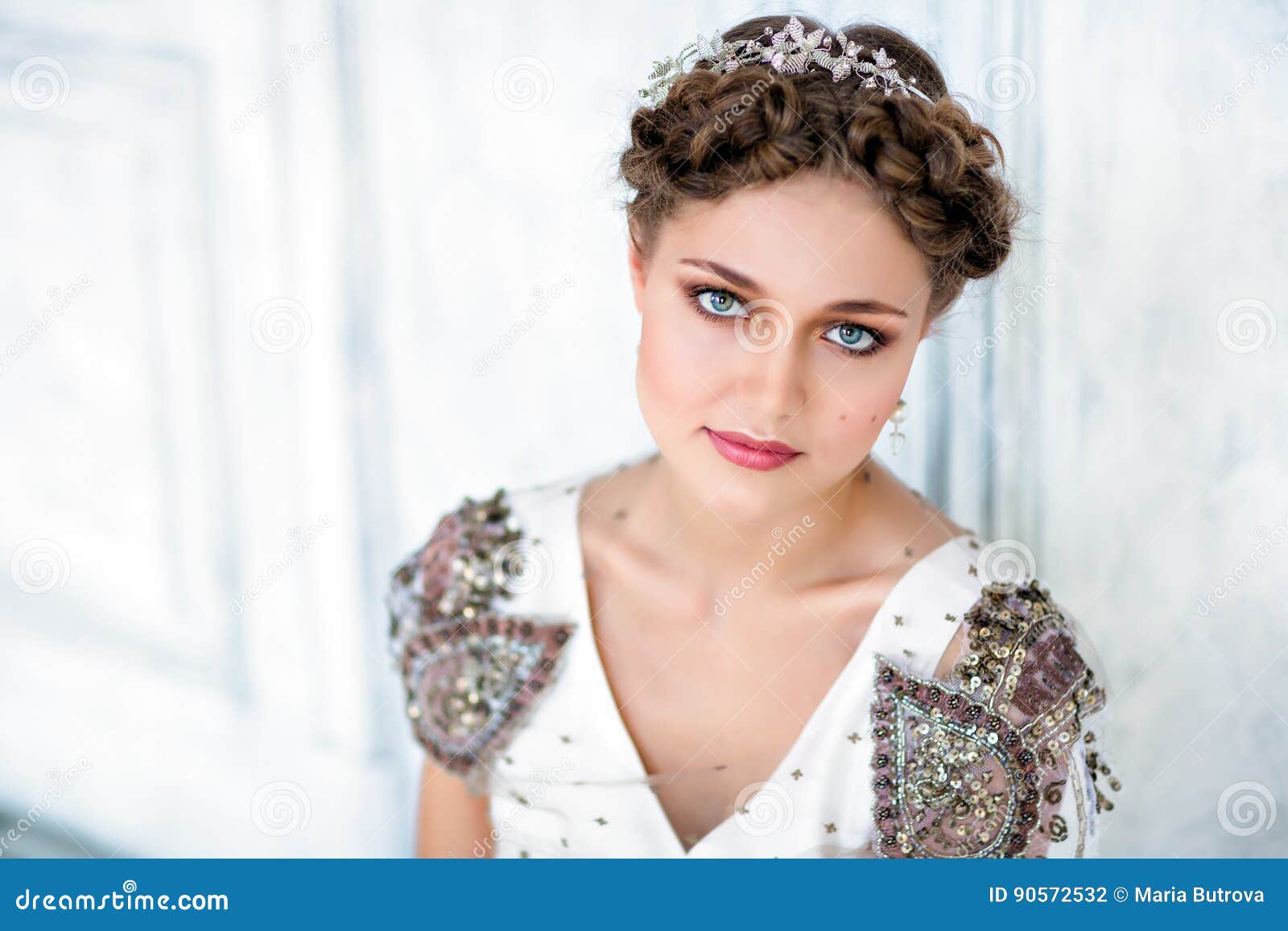 Portrait Of A Very Beautiful Sensual Girl With Blue Eyes In The Stock