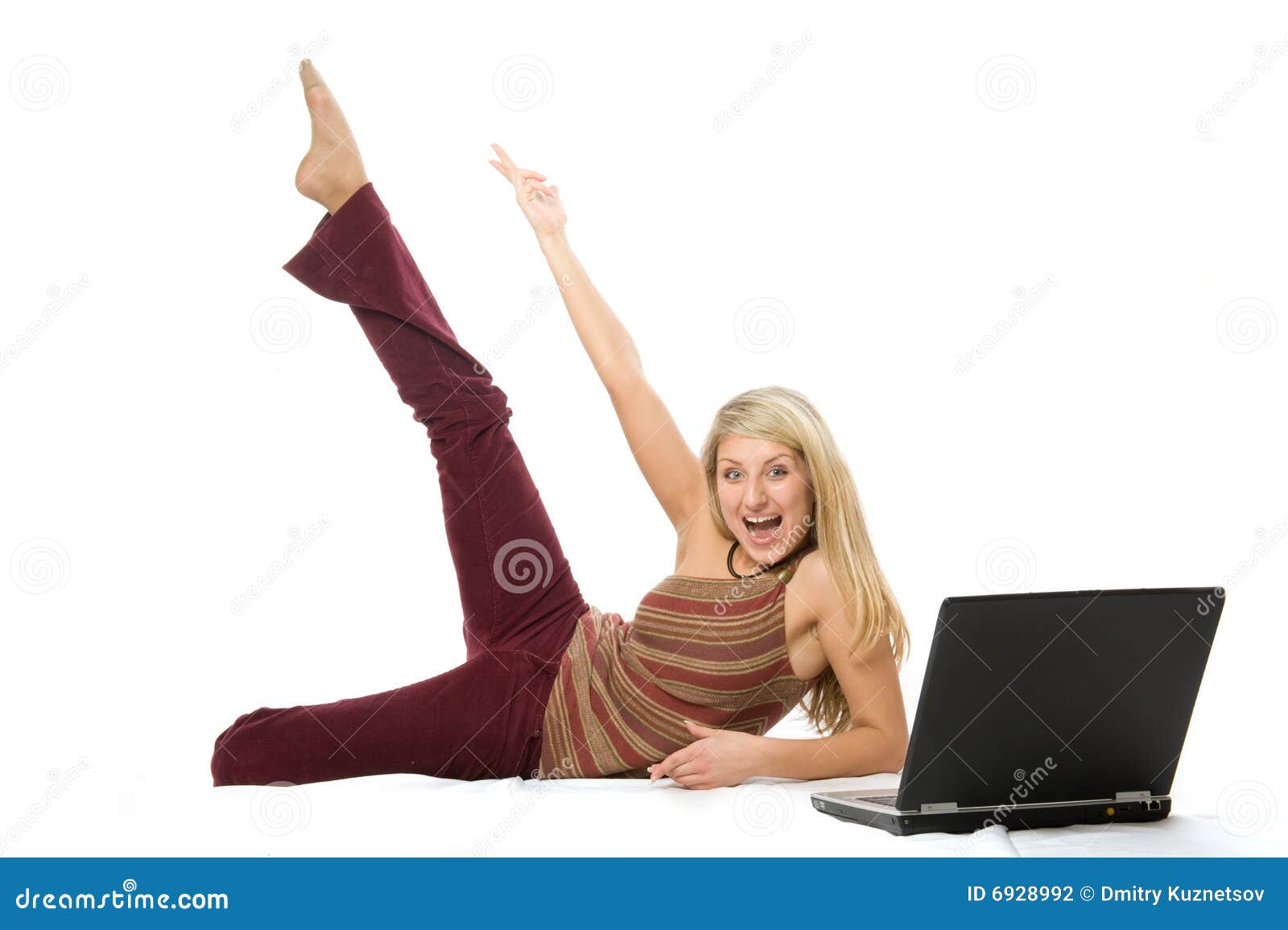 Portrait of a Very Happy Girl with Computer Stock Photo - Image of ...