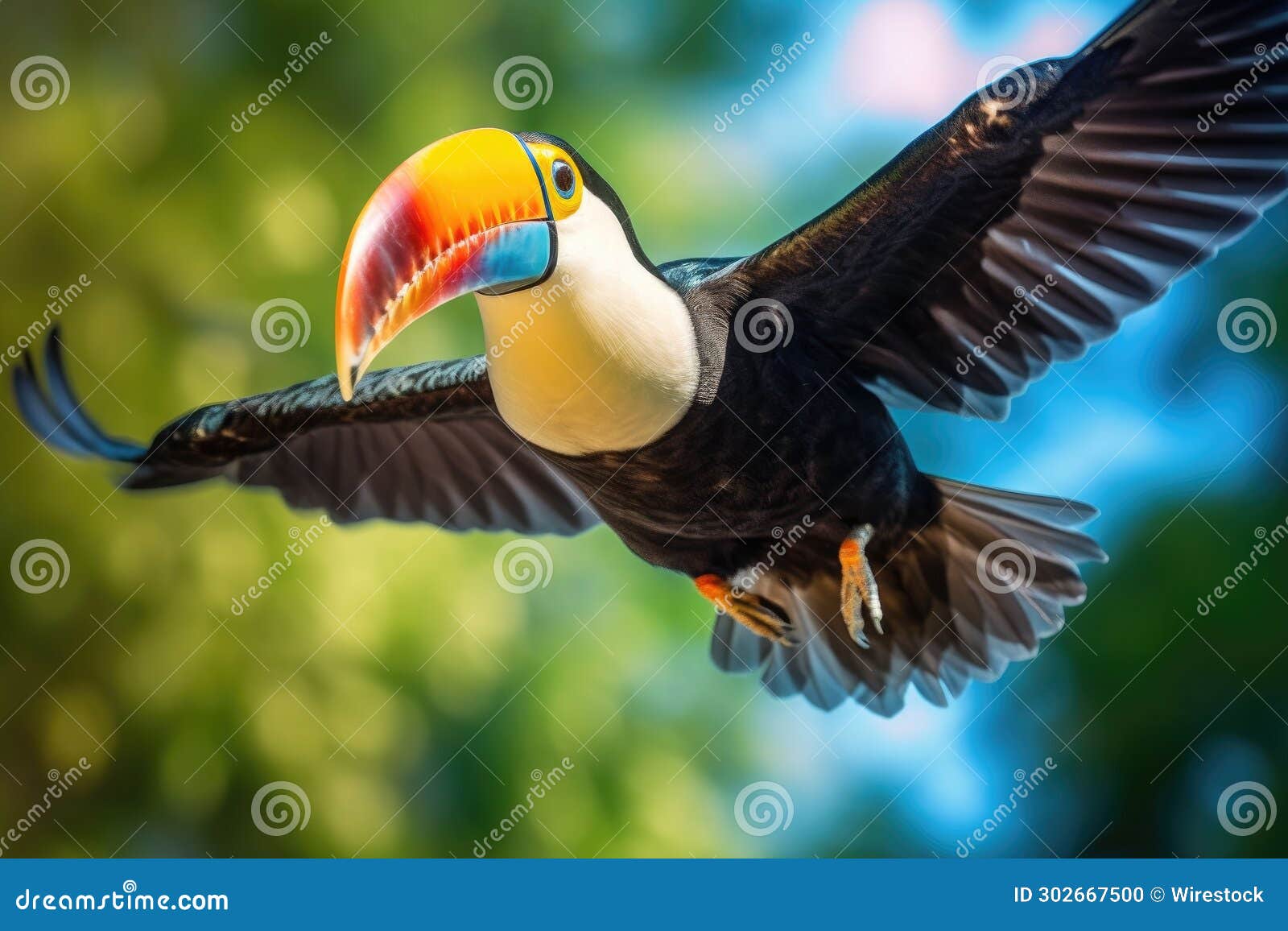 Portrait of a Vibrant Soaring Toucan. AI-generated Stock Illustration ...