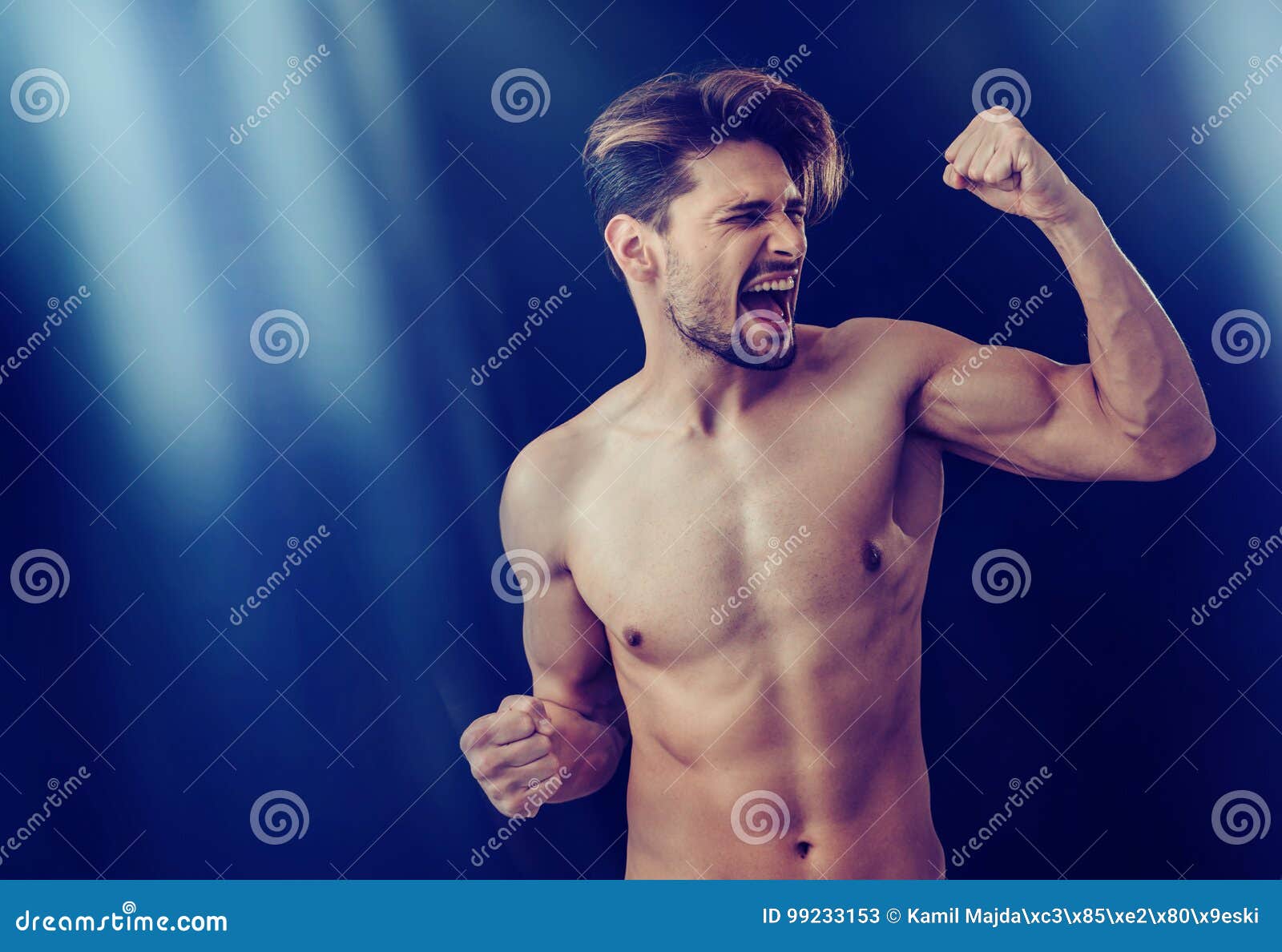 Portrait of a Victorious Young Man Stock Image - Image of muscles ...