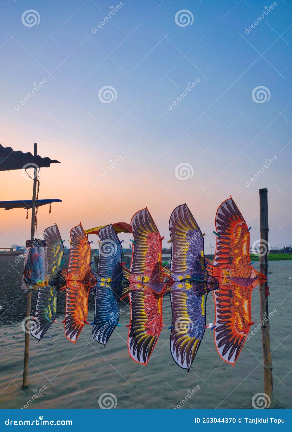 A Portrait View of Beautiful Kites Hanging Together Stock Photo - Image ...