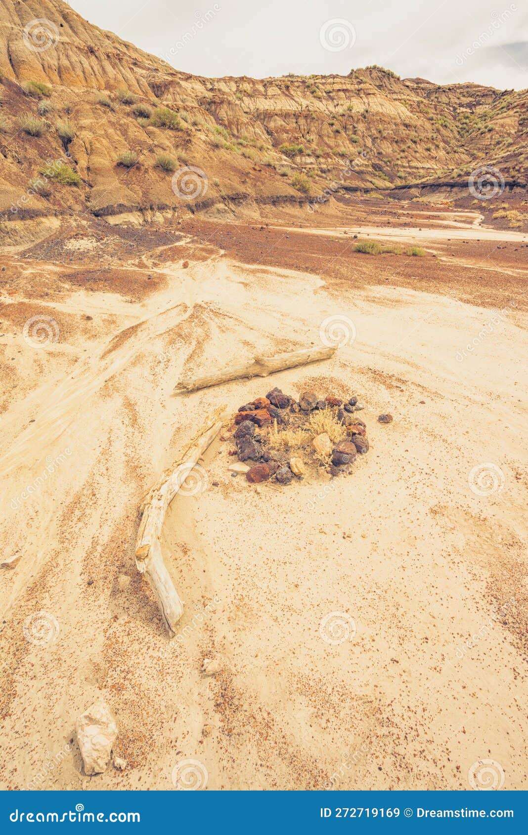 Portrait View Landscape of an Old Campfire in the Badlands of ...