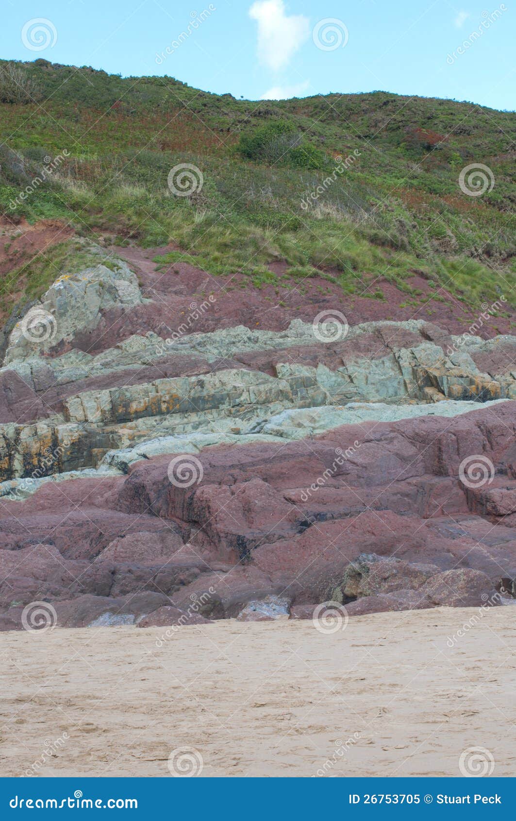 Portrait View of Sand, Red Rocks on a Beach Stock Image - Image of ...