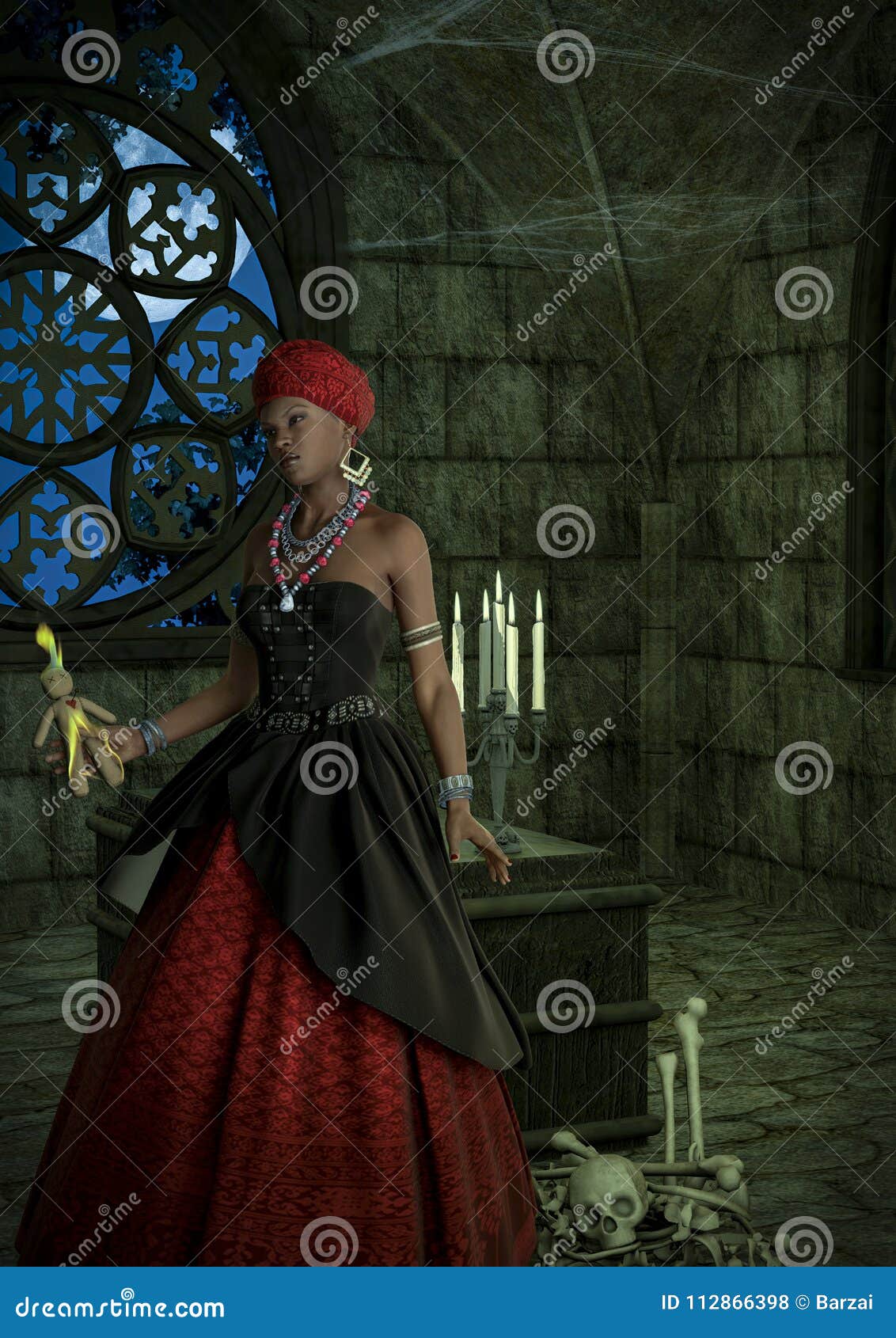 Voodoo Queen with a Witchcraft Puppet in Her Hand. Stock Illustration ...
