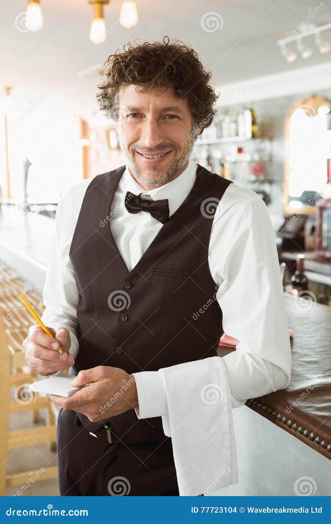 Portrait of Waiter Holding Notepad and Pen Stock Photo - Image of ...