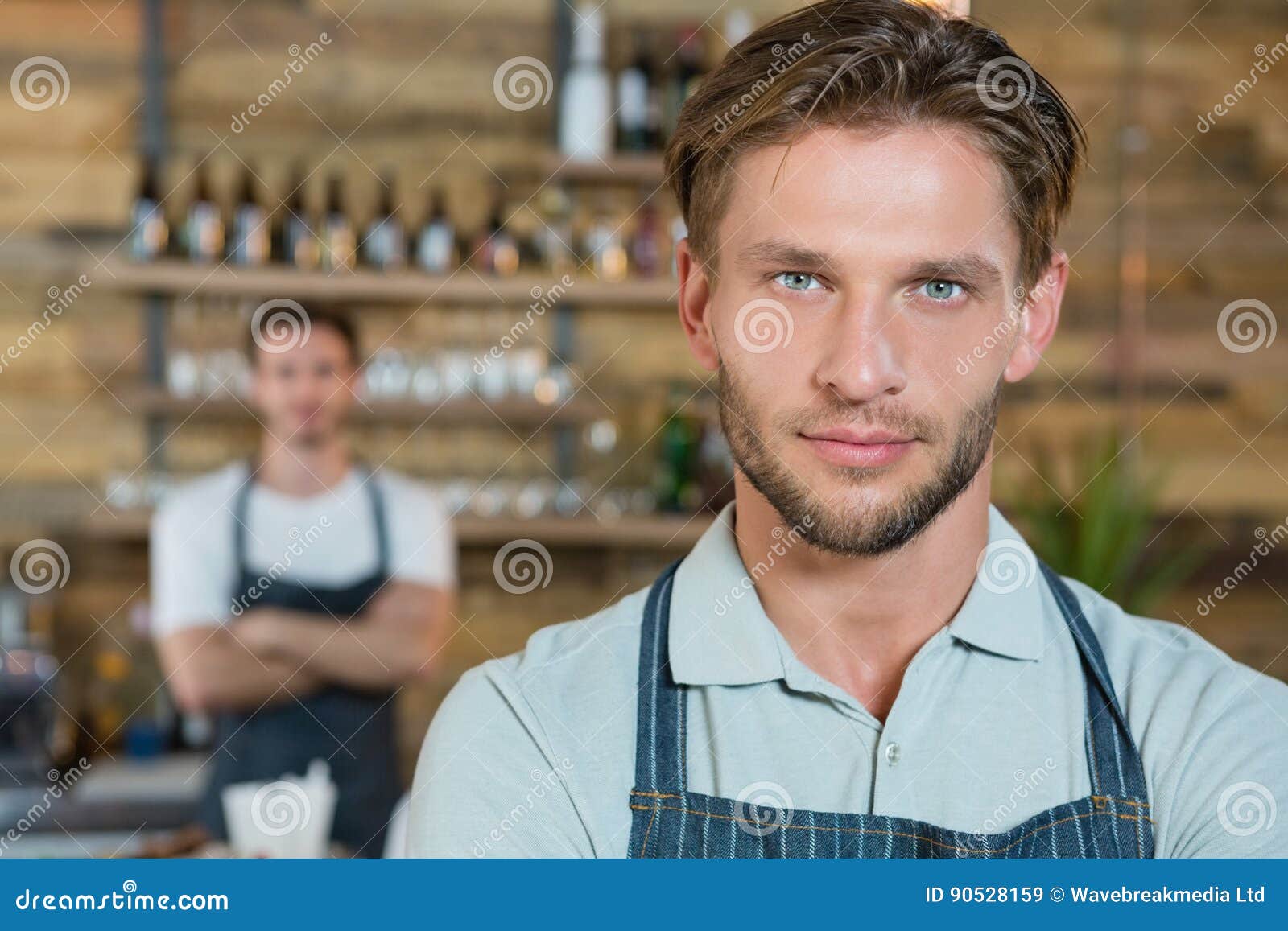 Portrait of Waiter Standing Behind the Counter Stock Image - Image of ...