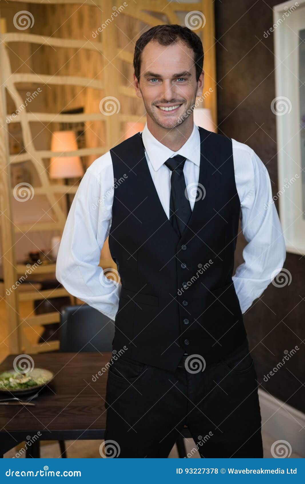 Portrait of Waiter Standing in Restaurant Stock Photo - Image of people ...