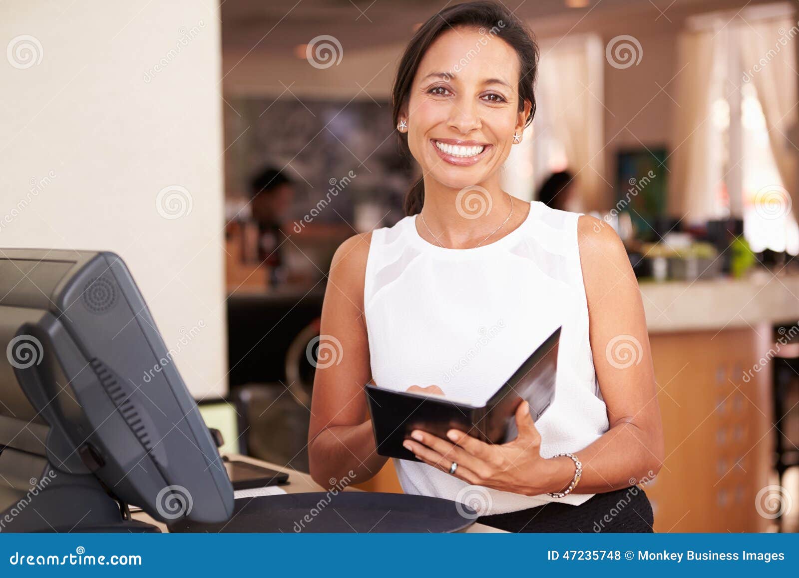 Portrait of Waitress in Hotel Restaurant Preparing Bill Stock Photo ...