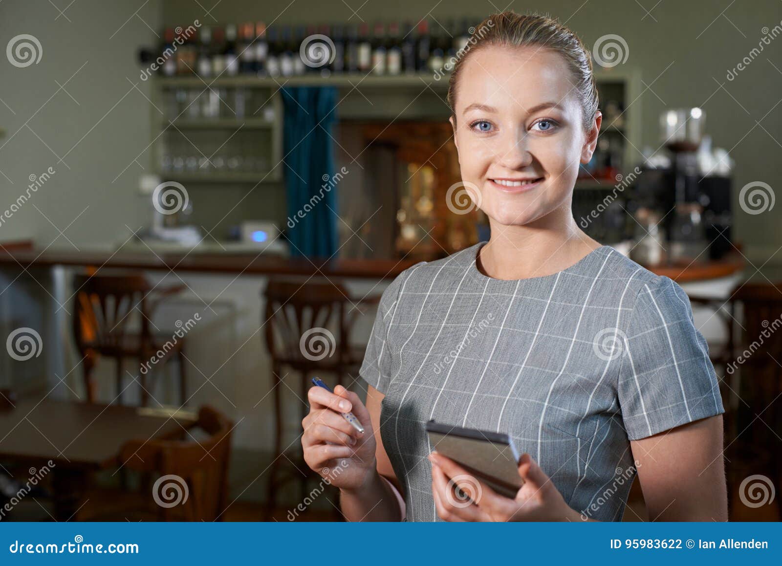 Portrait of Waitress with Notepad in Restaurant Stock Photo - Image of ...