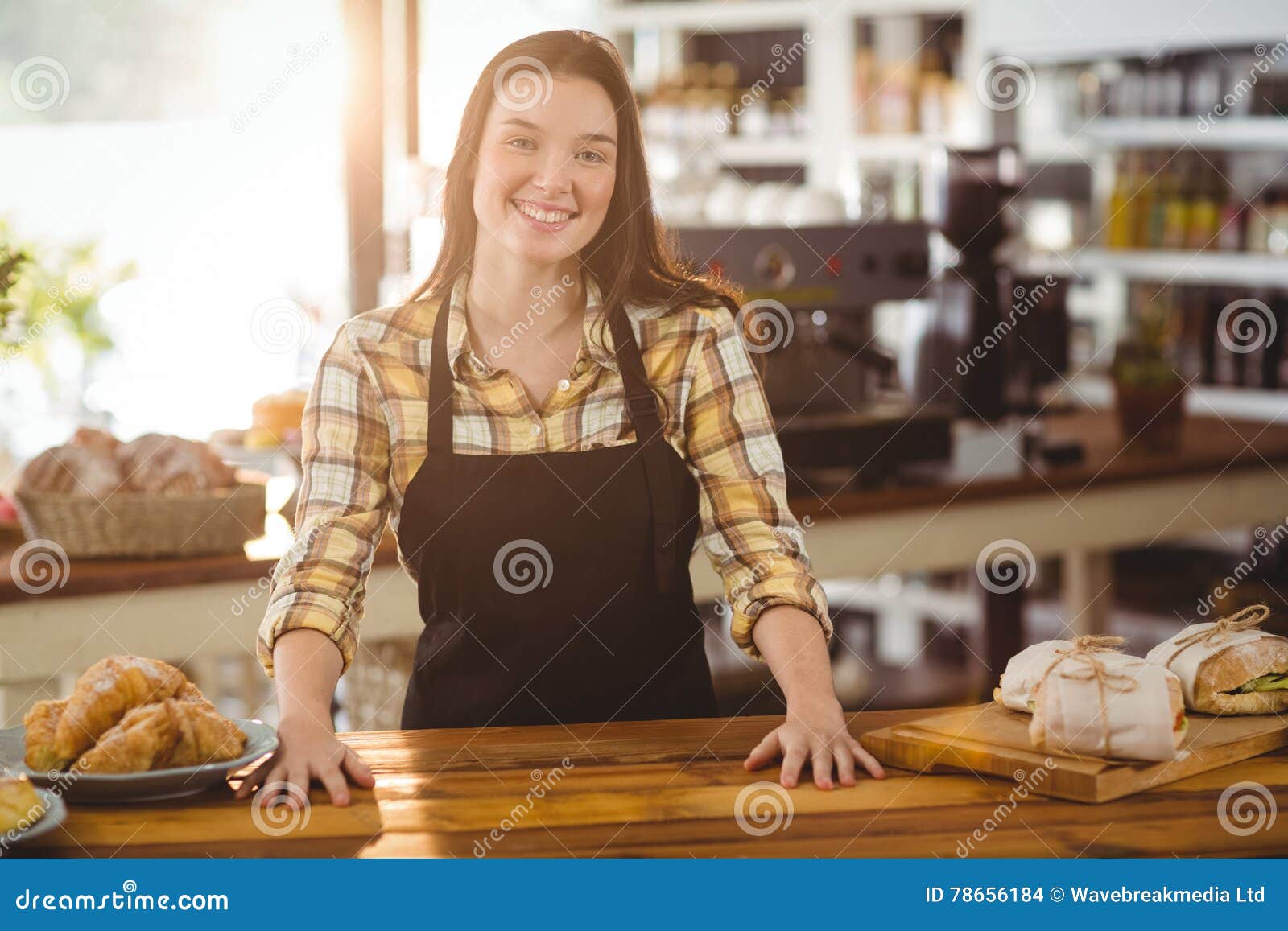 Portrait of Waitress Standing Behind the Counter Stock Photo - Image of ...
