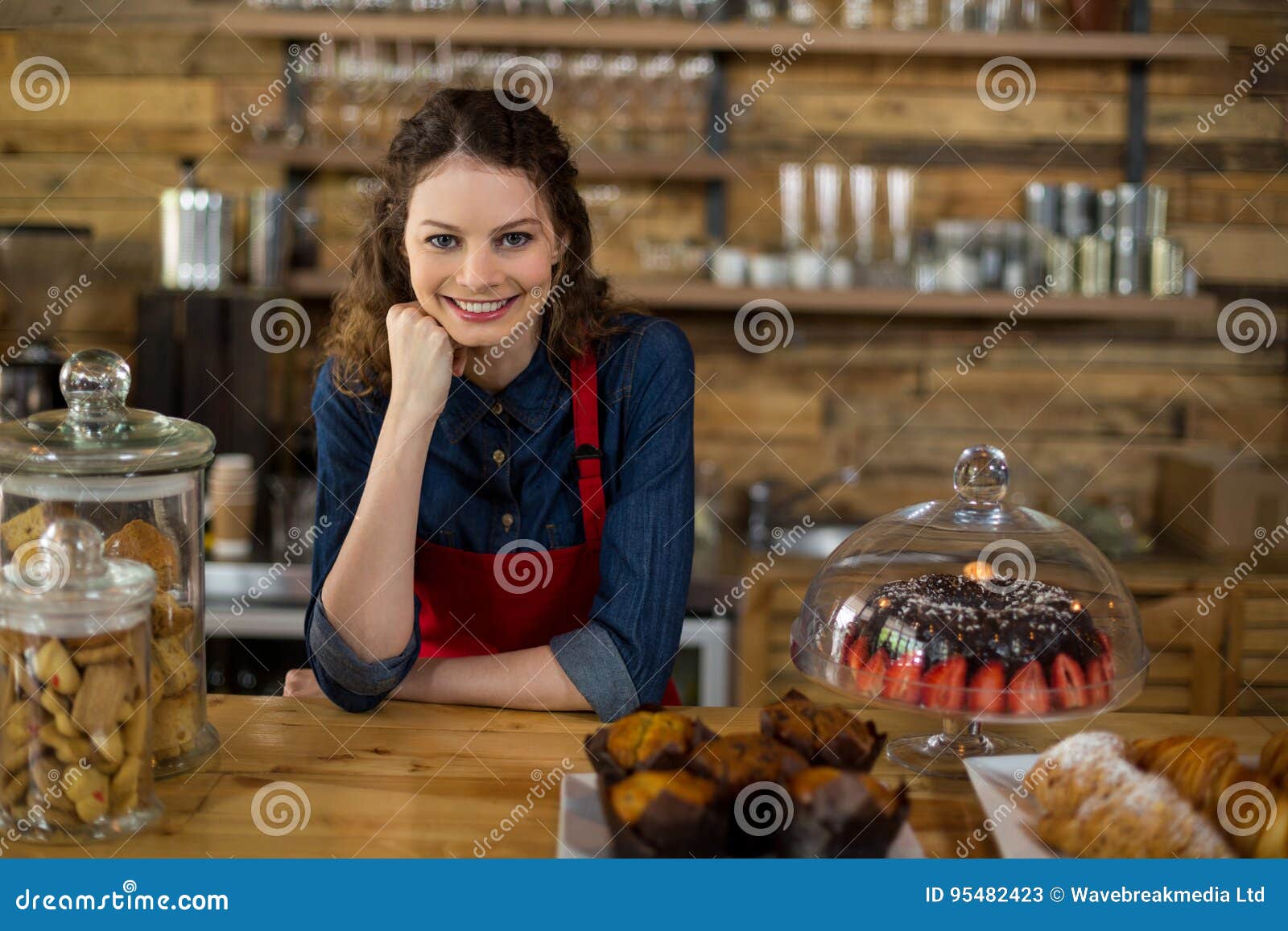 Portrait of Waitress Standing Behind the Counter Stock Image - Image of ...