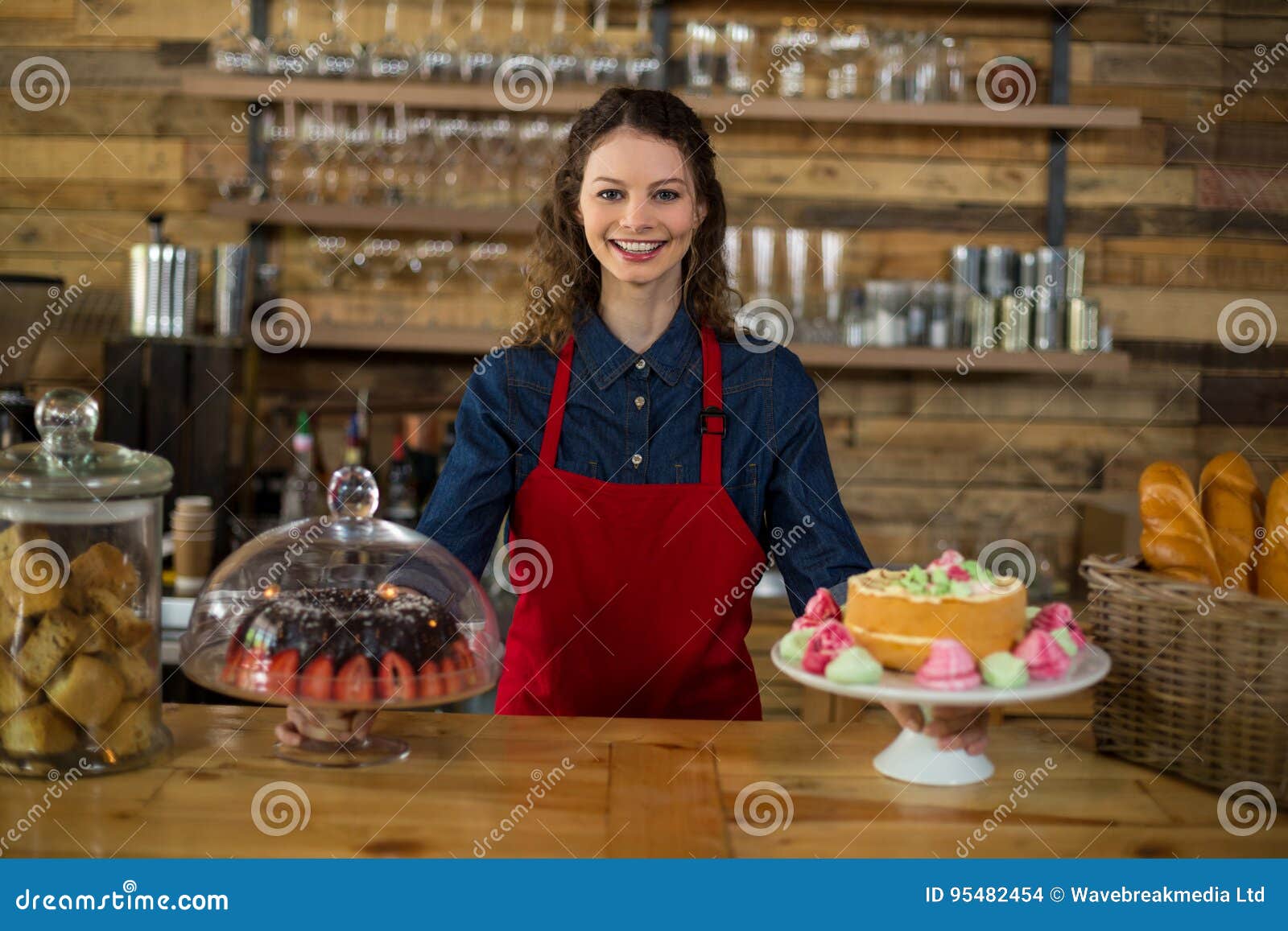Portrait of Waitress Standing Behind the Counter Stock Photo - Image of ...