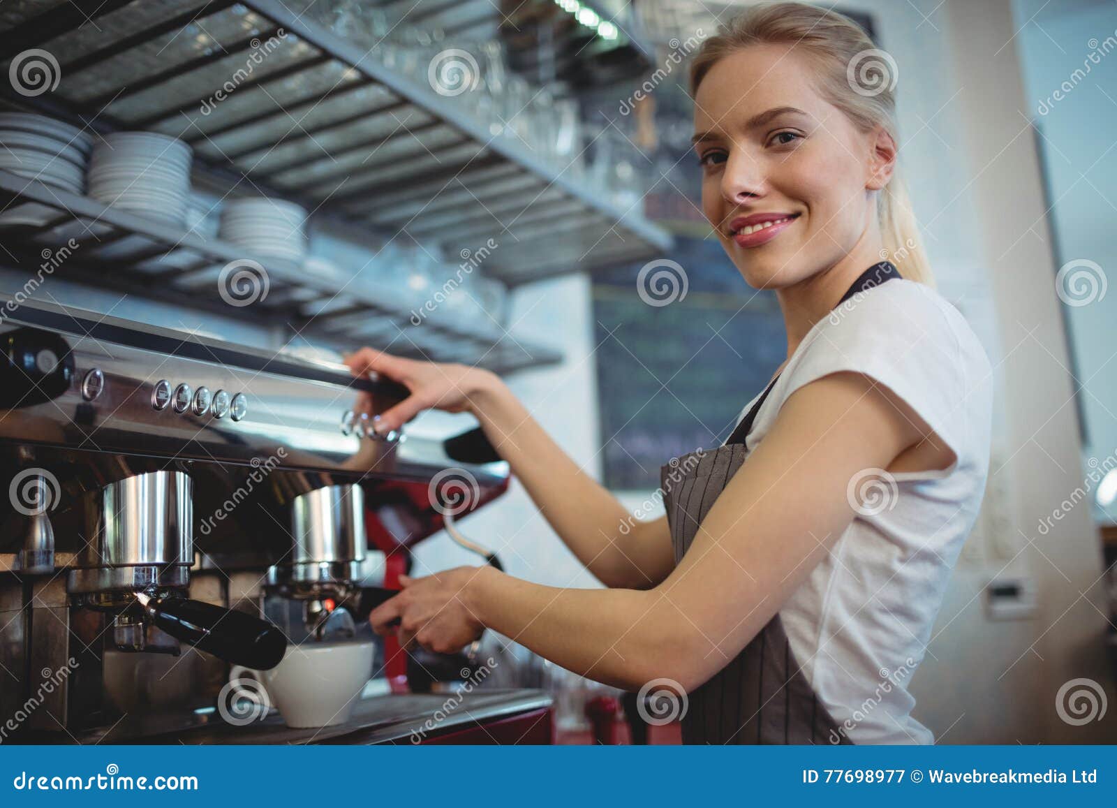 Portrait of Waitress Using Coffee Maker at Cafeteria Stock Image ...