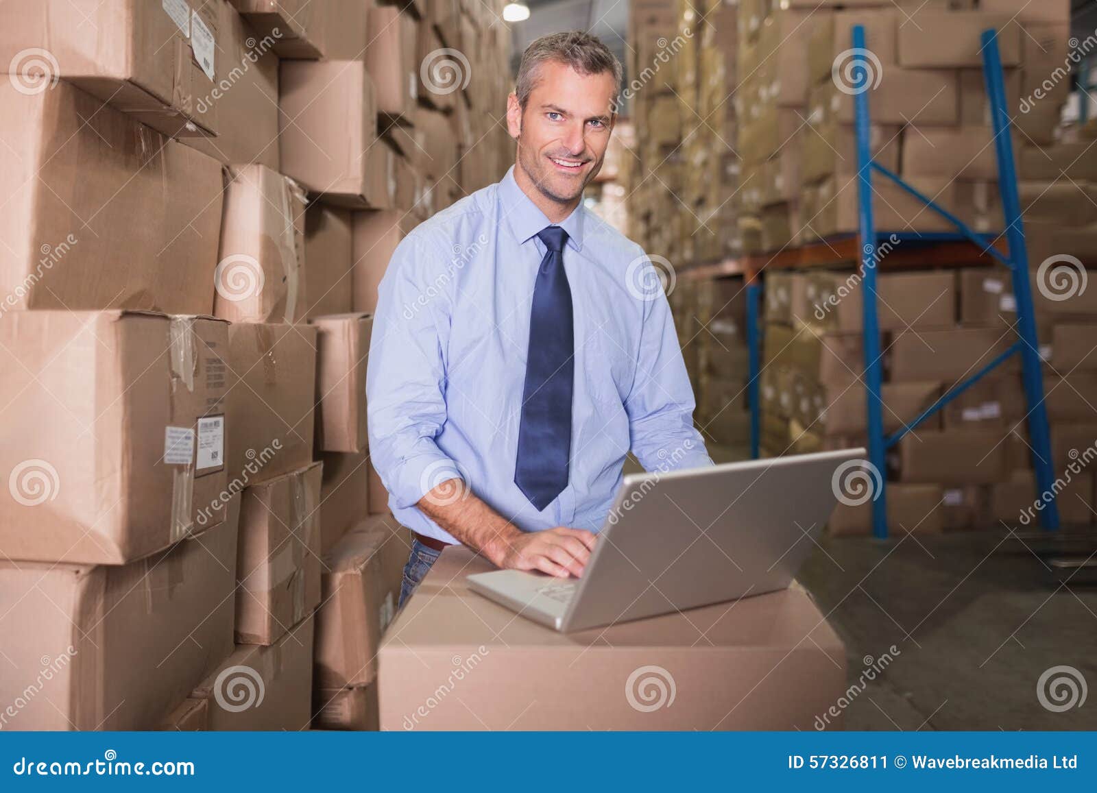Portrait of Warehouse Manager Using Laptop Stock Image - Image of ...