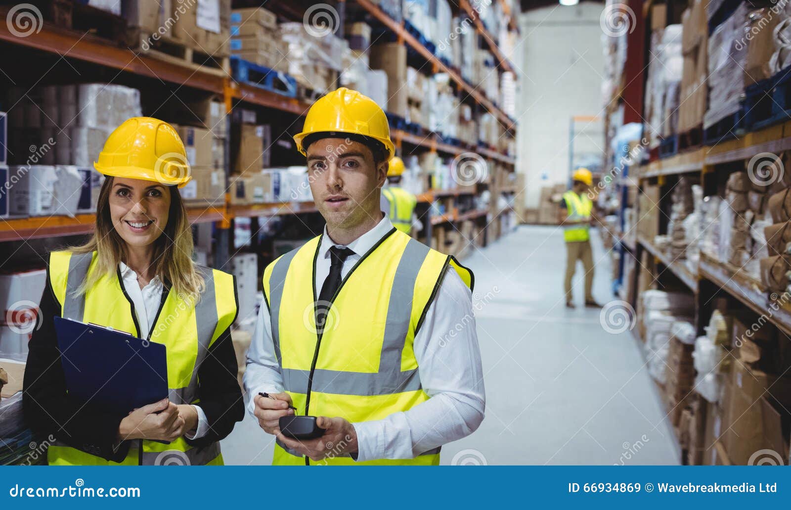 Portrait of Warehouse Managers Stock Image - Image of male, helmet ...