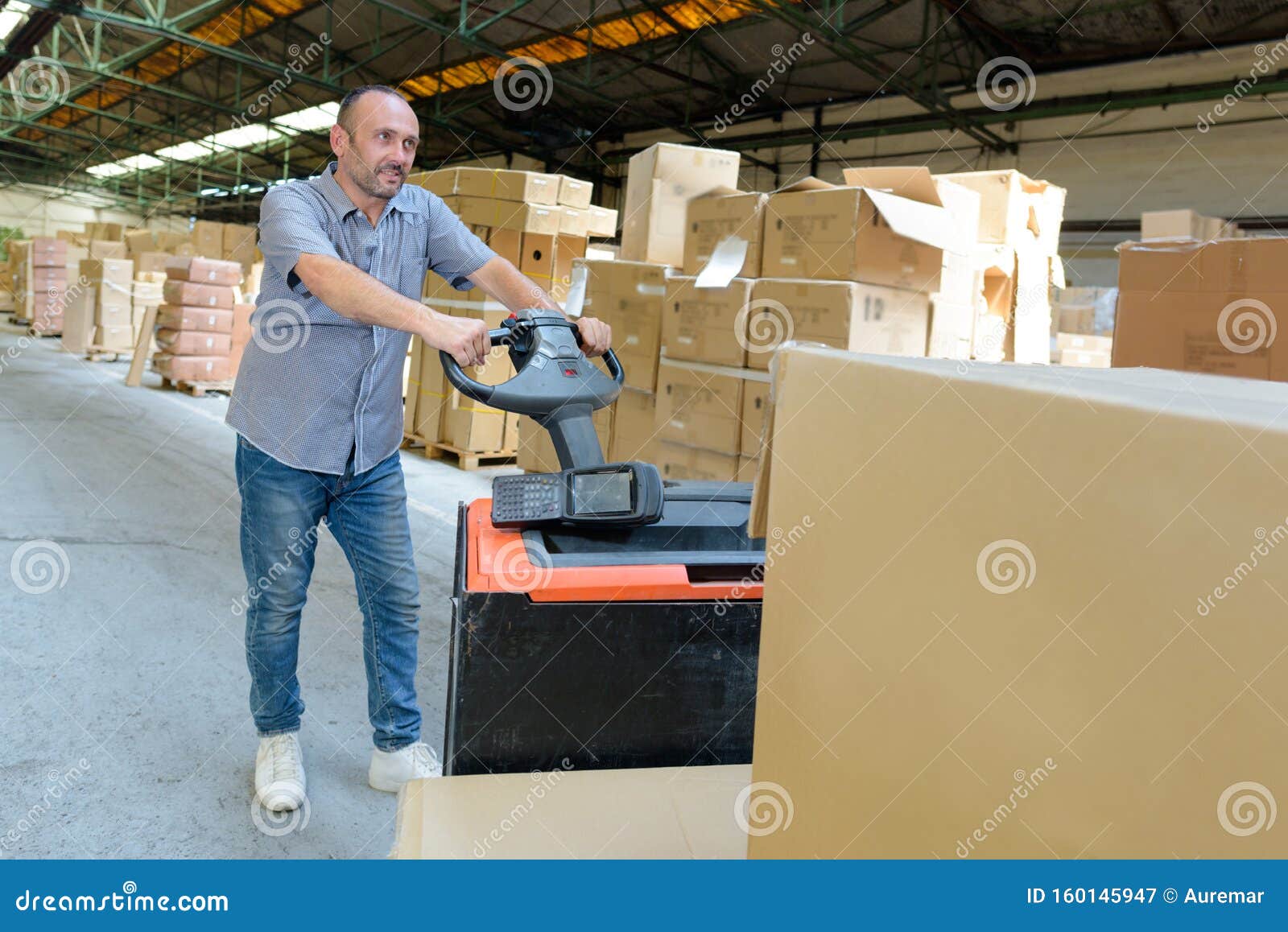 Portrait Warehouse Worker Carrying Boxes Stock Image - Image of ...