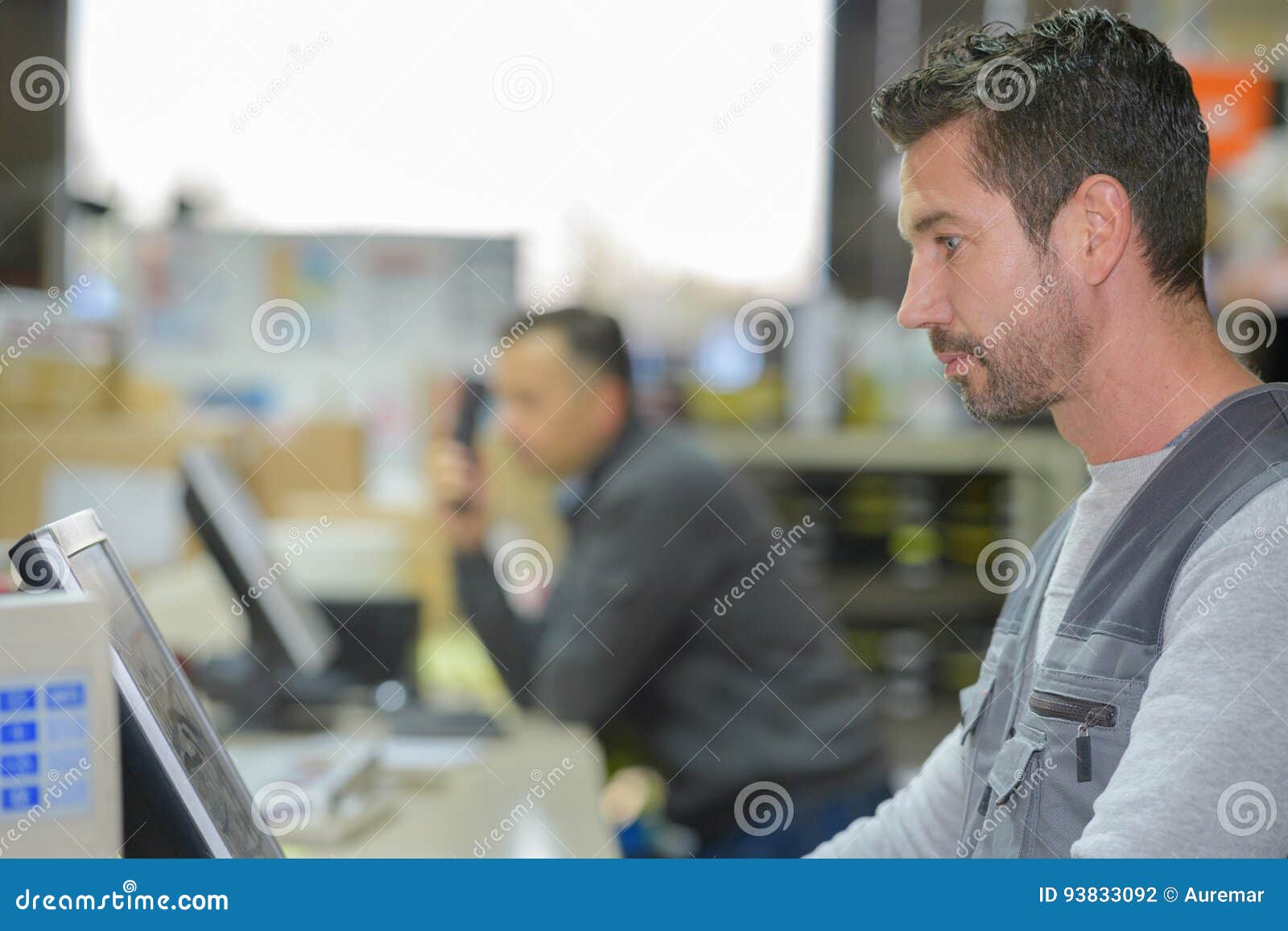 Portrait Warehouse Worker Checking Computer Stock Photo - Image of ...