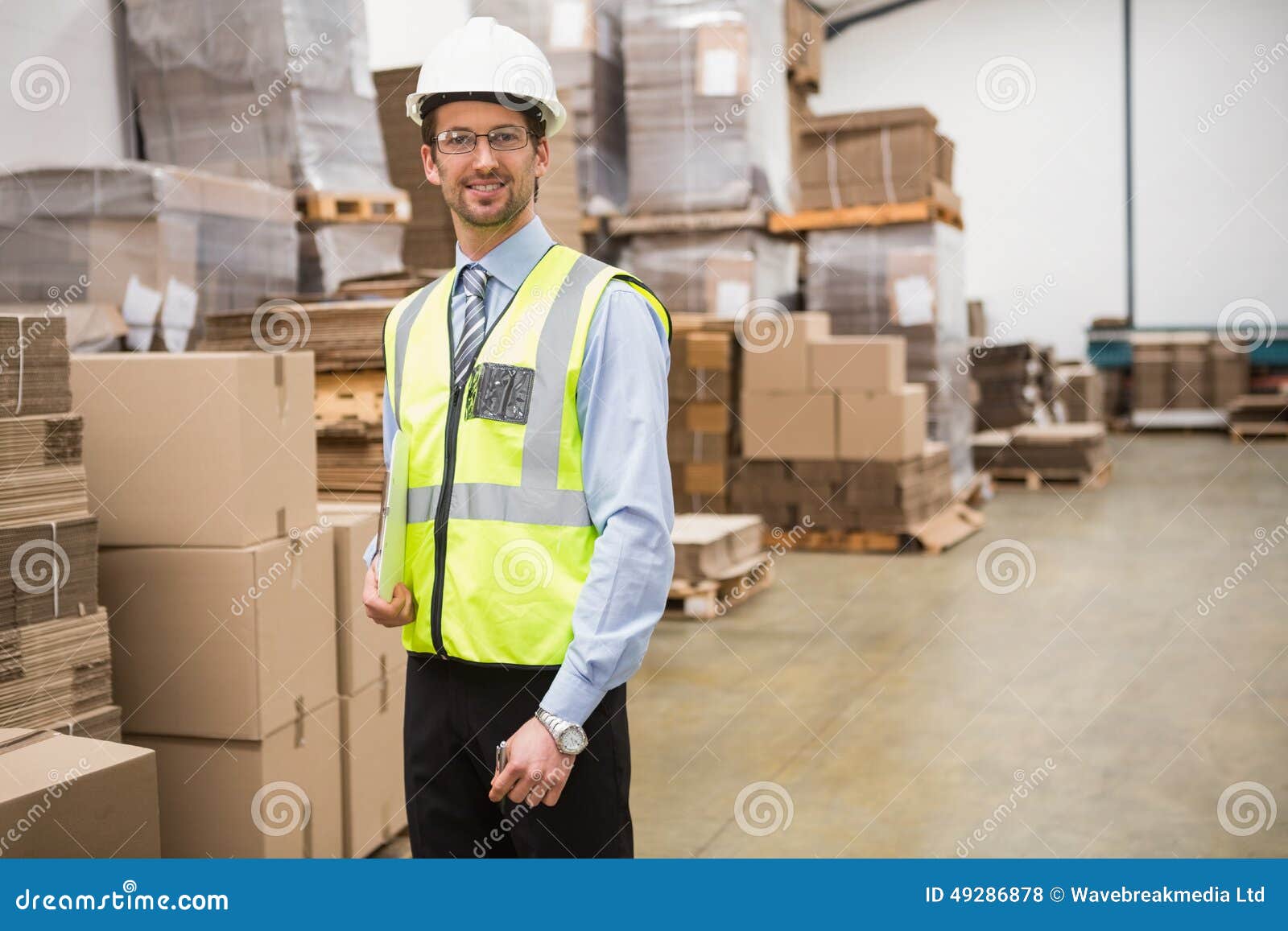 Portrait of Warehouse Worker with Clipboard Stock Photo - Image of hard ...